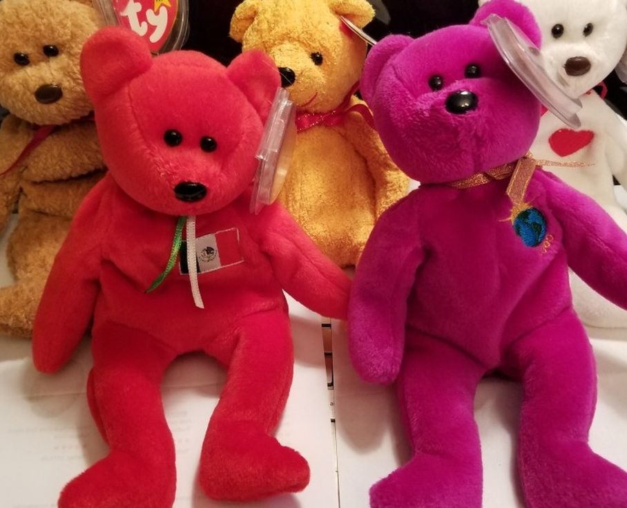 5 TY Beanie Bears 1993 - 2001 Curly, Poopsie, Valentino, Millennium ...