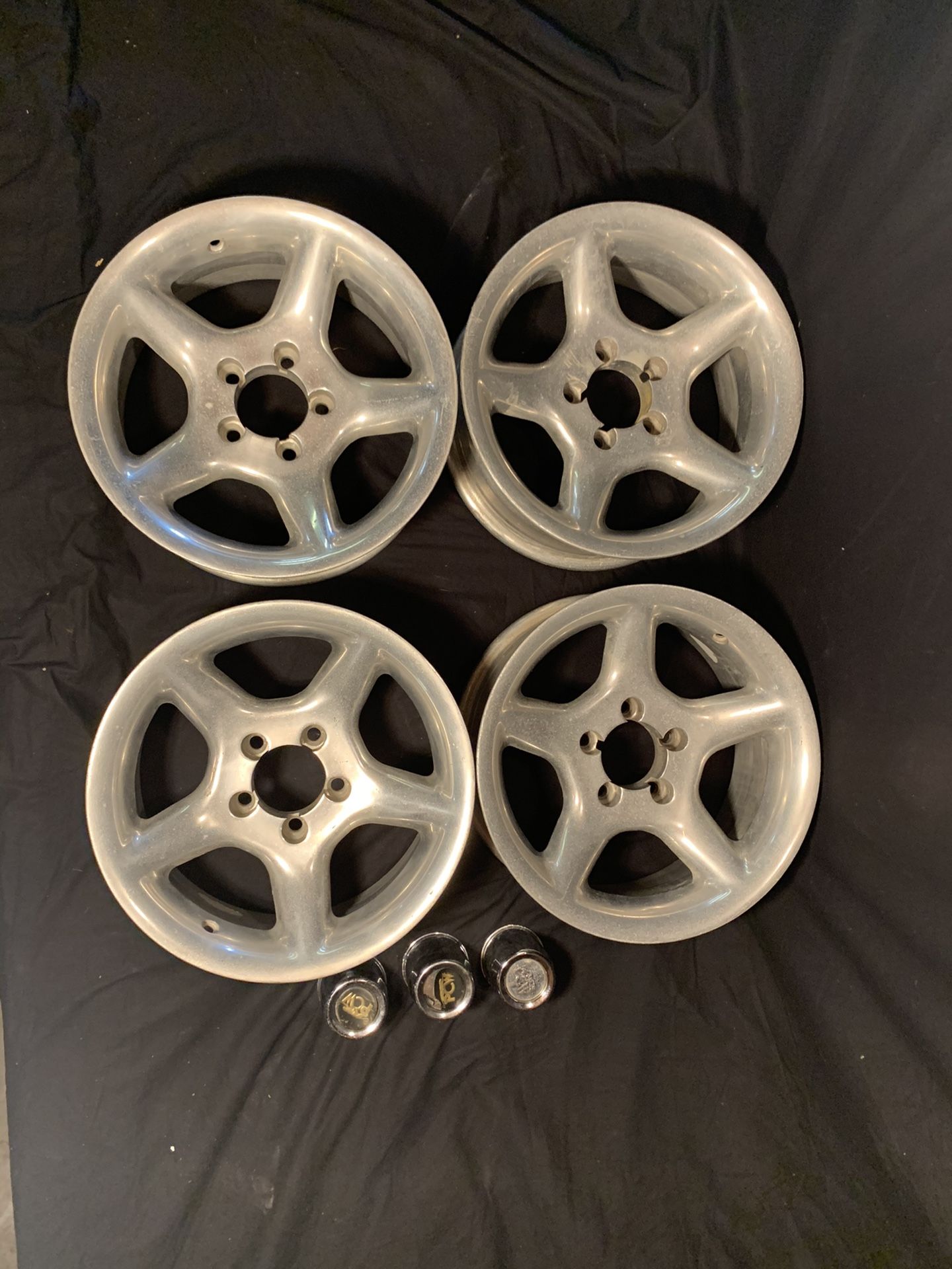 15 inch five spoke aluminum wheels EMR Ford Mopar 4.5x 5 lug pattern ...
