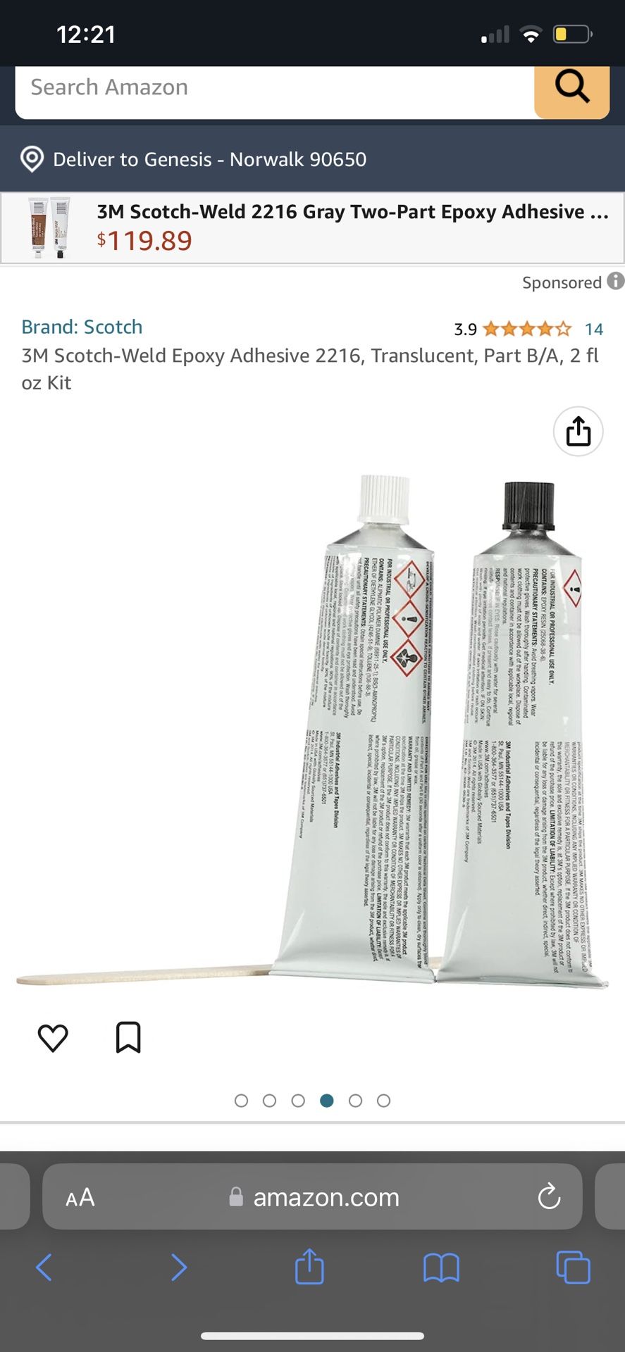 3M Scotch-Weld Epoxy Adhesive 2216, Translucent, Part B/A, 2 fl oz Kit ...