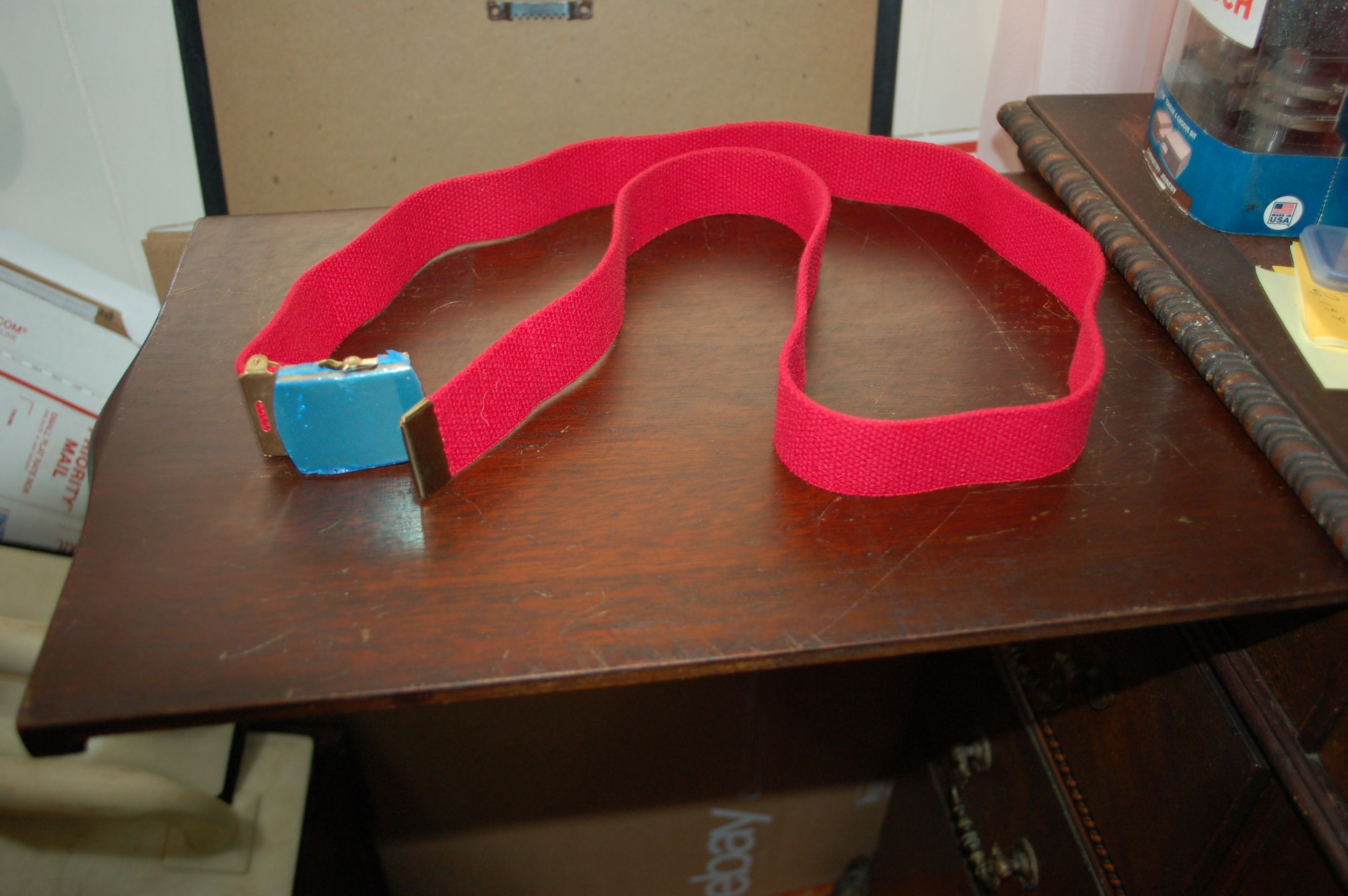 2 RED WEB BELTS WITH BUCKLE AND BRASS TIP. 44X 1.25 INCHES, NEW for ...