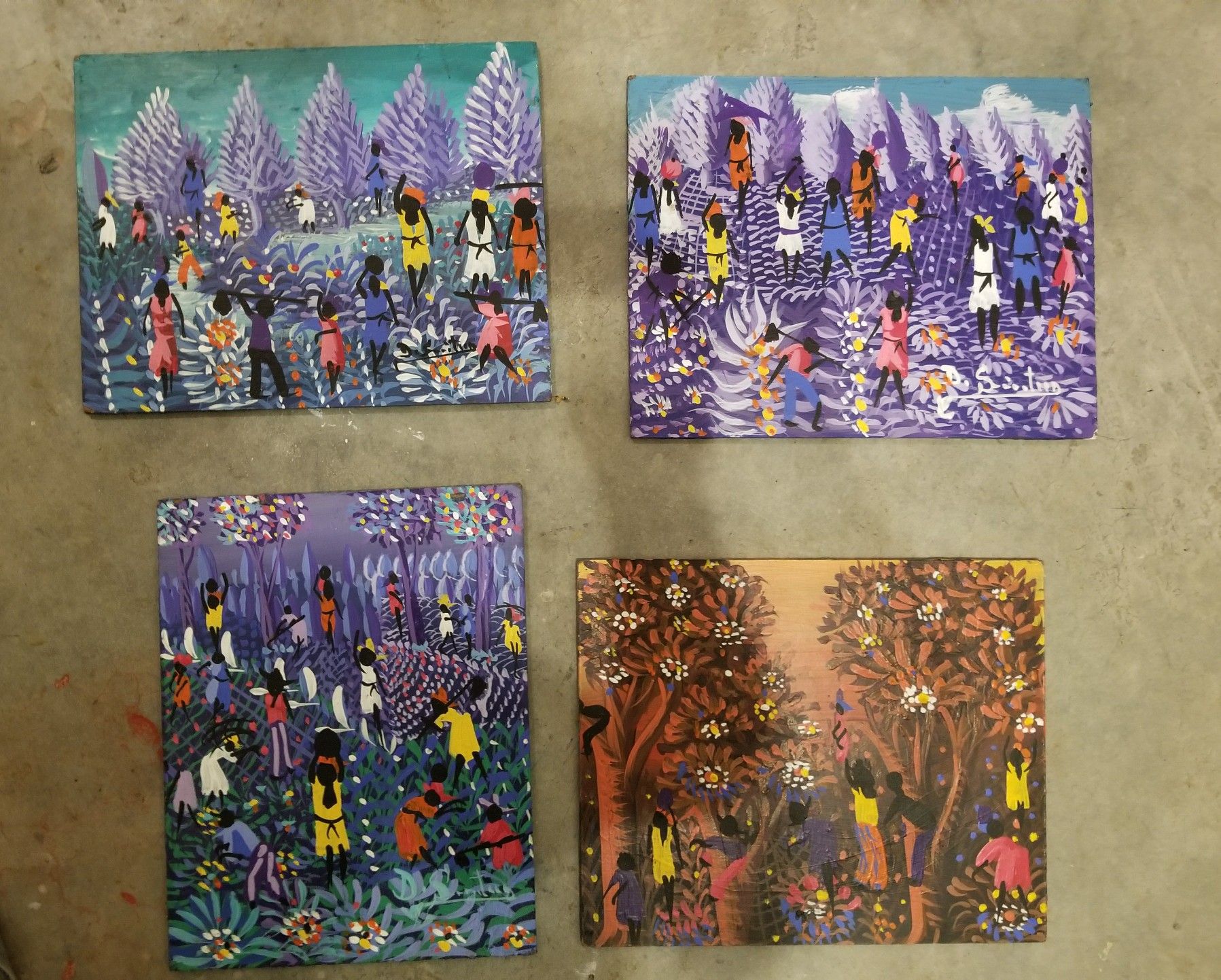 Lot 4 Original Paintings Haitian Landscapes 8 x10 David Saintus Naif ...