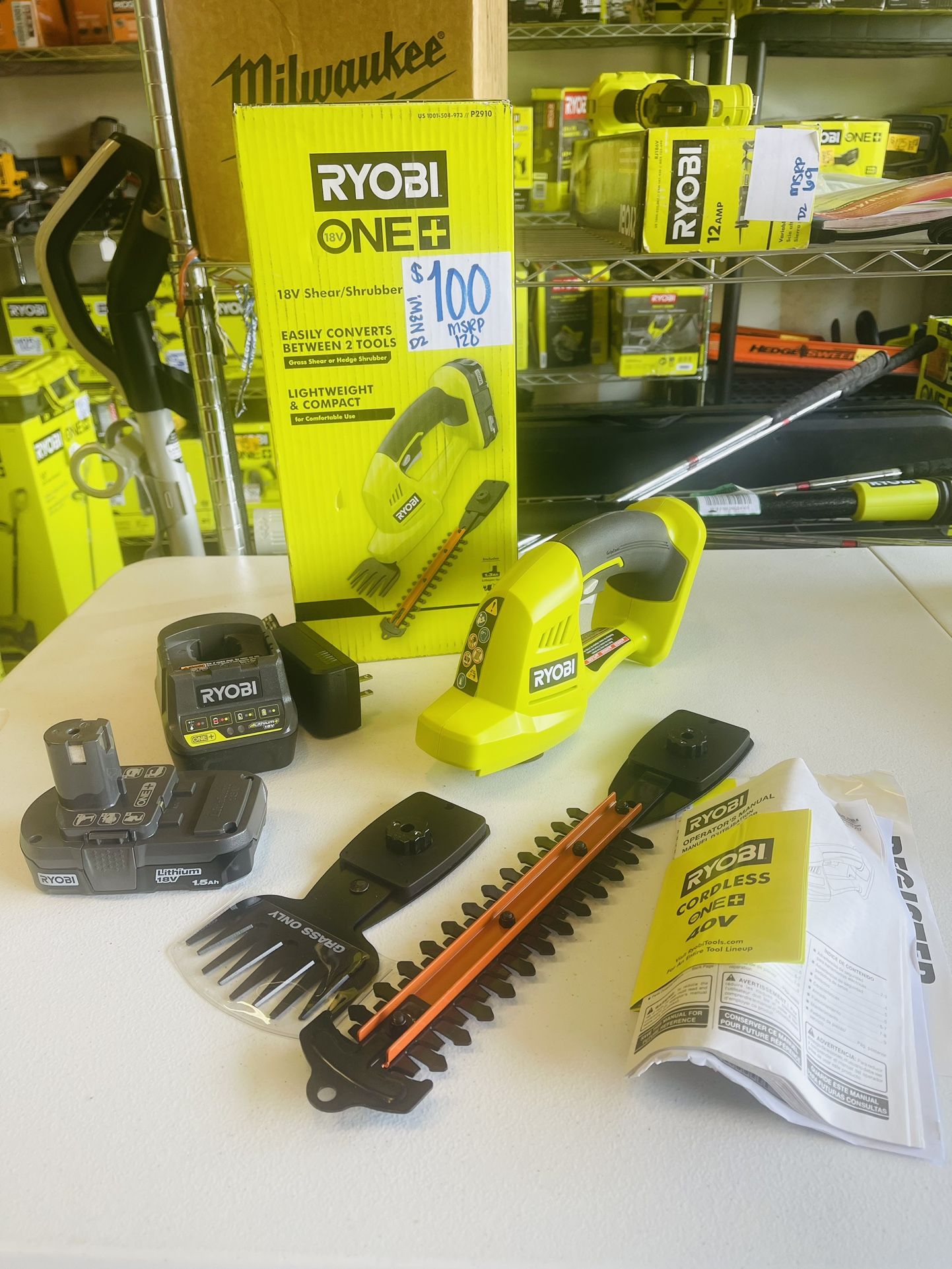 RYOBI ONE+ 18V Cordless Battery Grass Shear/Shrubber Trimmer Battery ...