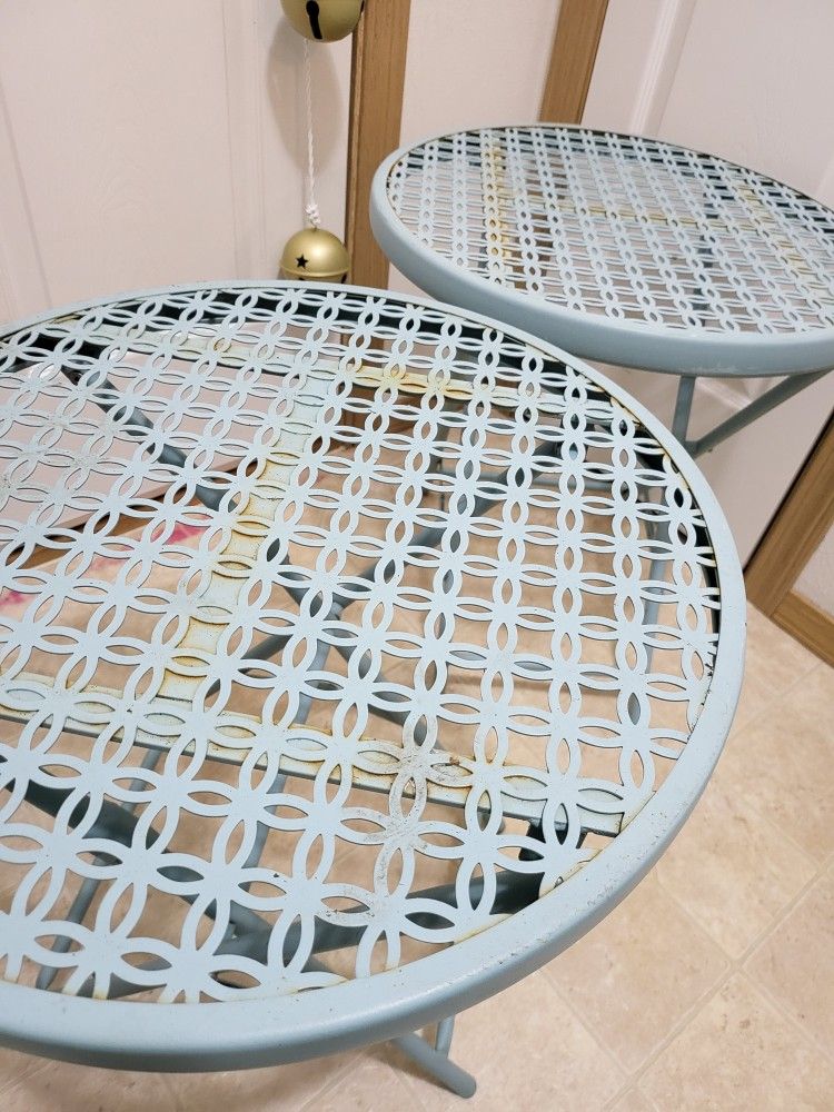 2 Blue Metal Outdoor Patio Side Tables / Stools for Sale in Lynnwood ...