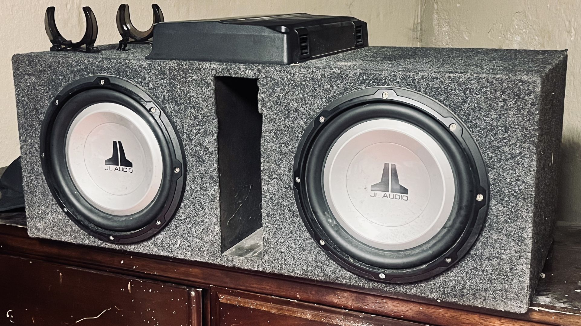 Two JL Audio 10” Subs Custom Built Box Paired With A Kenwood 1800 Watt ...