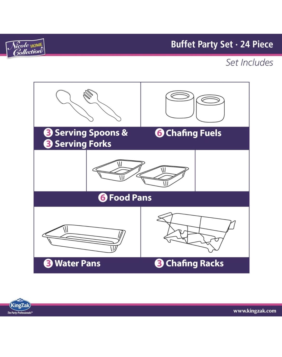 24 Piece Party Serving Kit Includes Chafing Dish Buffet Set and Serving ...