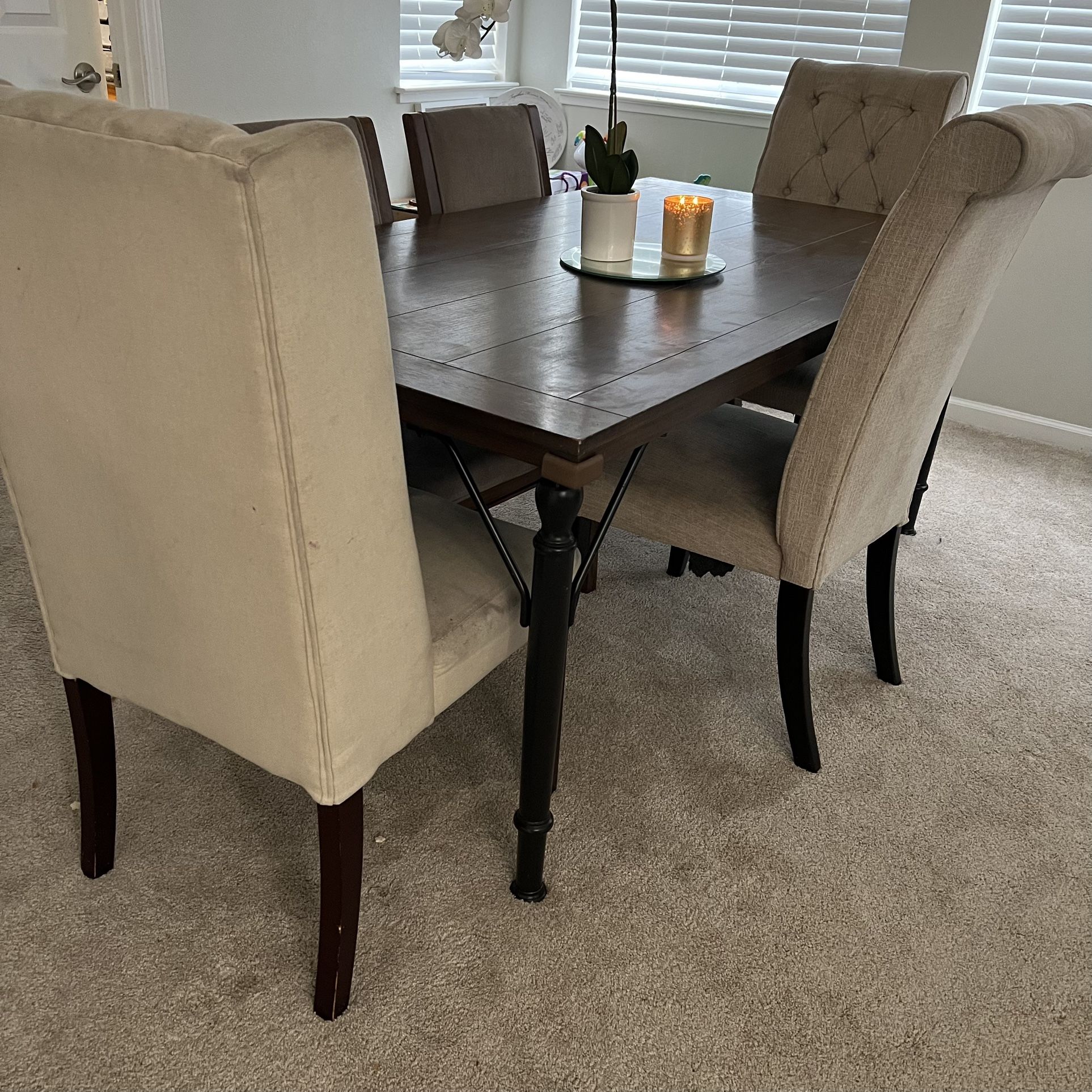 Rustic Dark Brown Dining Table & Cloth Chairs (5x3) Farmhouse for Sale ...