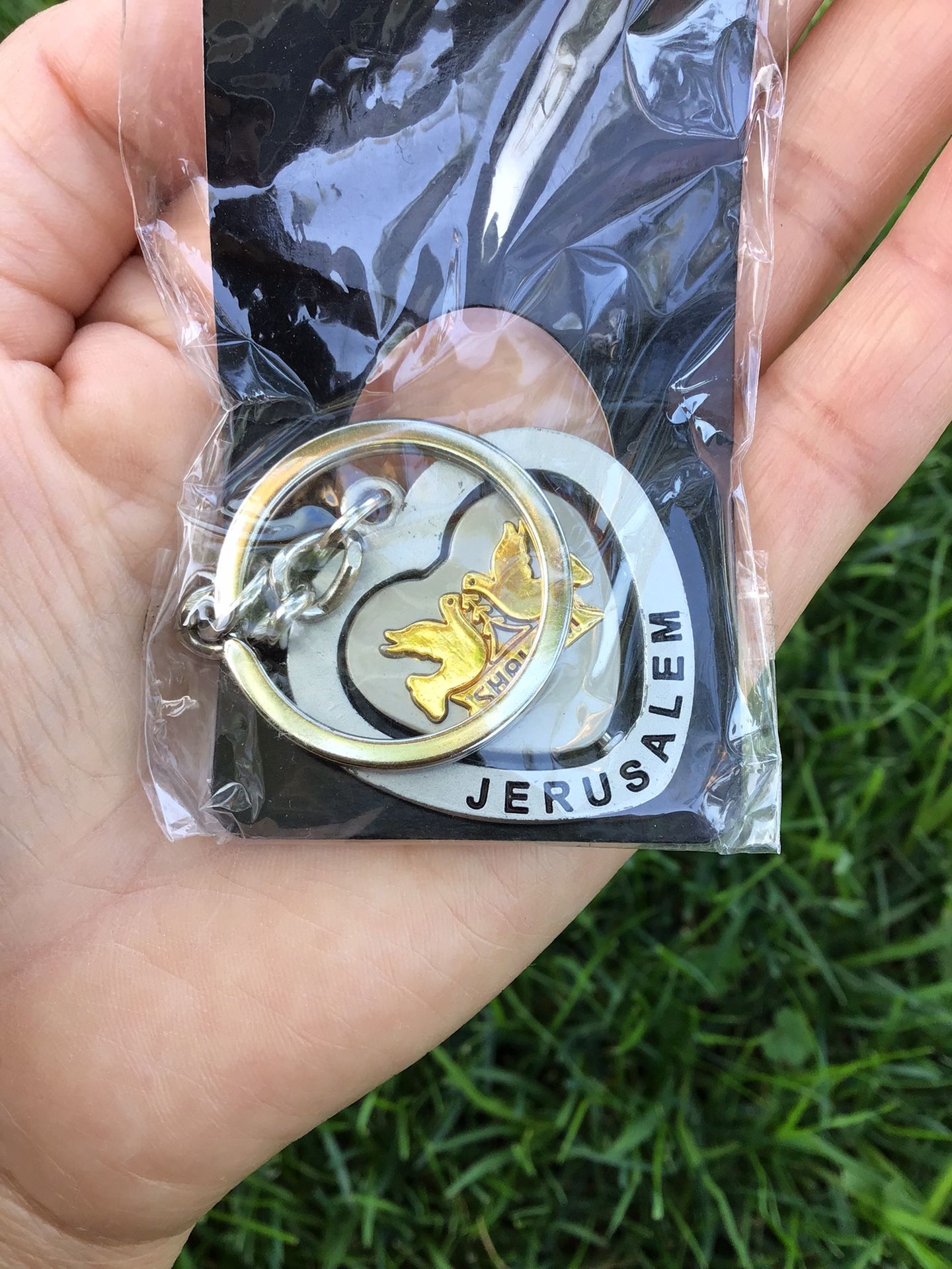 Jerusalem Israel Shalom Heart Spinner Keychain Love Birds Dove Metal ...
