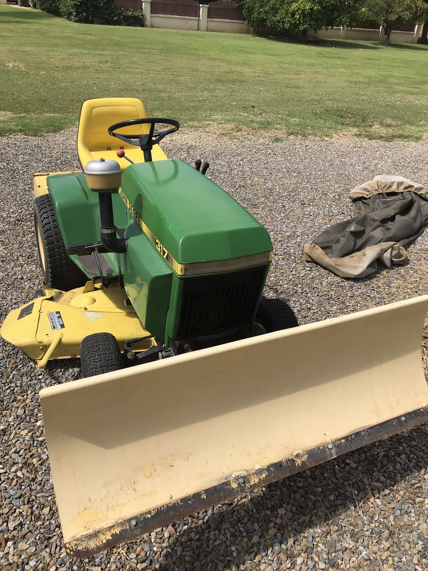 John Deere 317 Garden Tractor with front plow and rear tiller for Sale ...