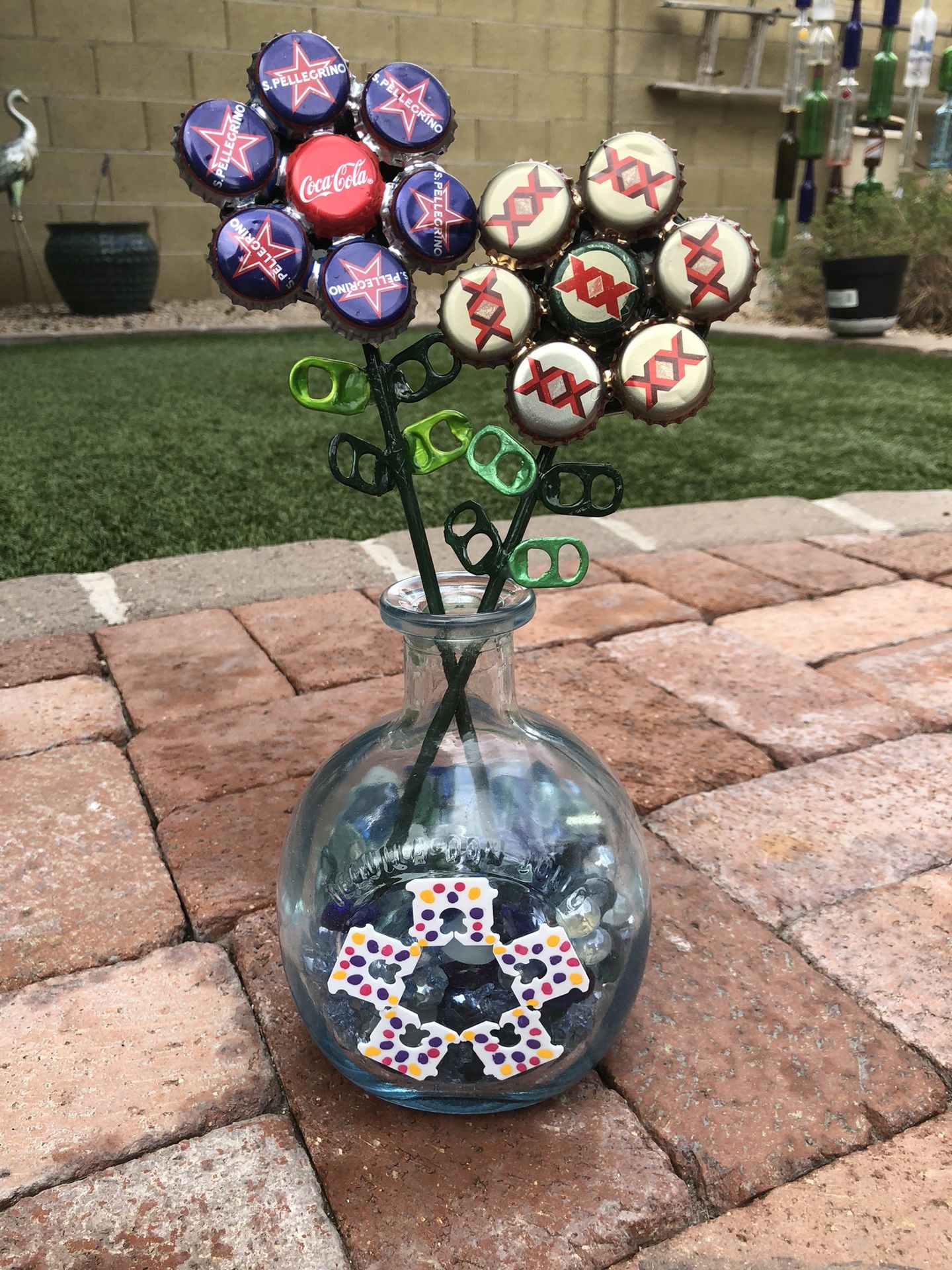 Beautiful, Colorful, Made By Hand BOTTLE CAP Flowers In A Vase for Sale ...