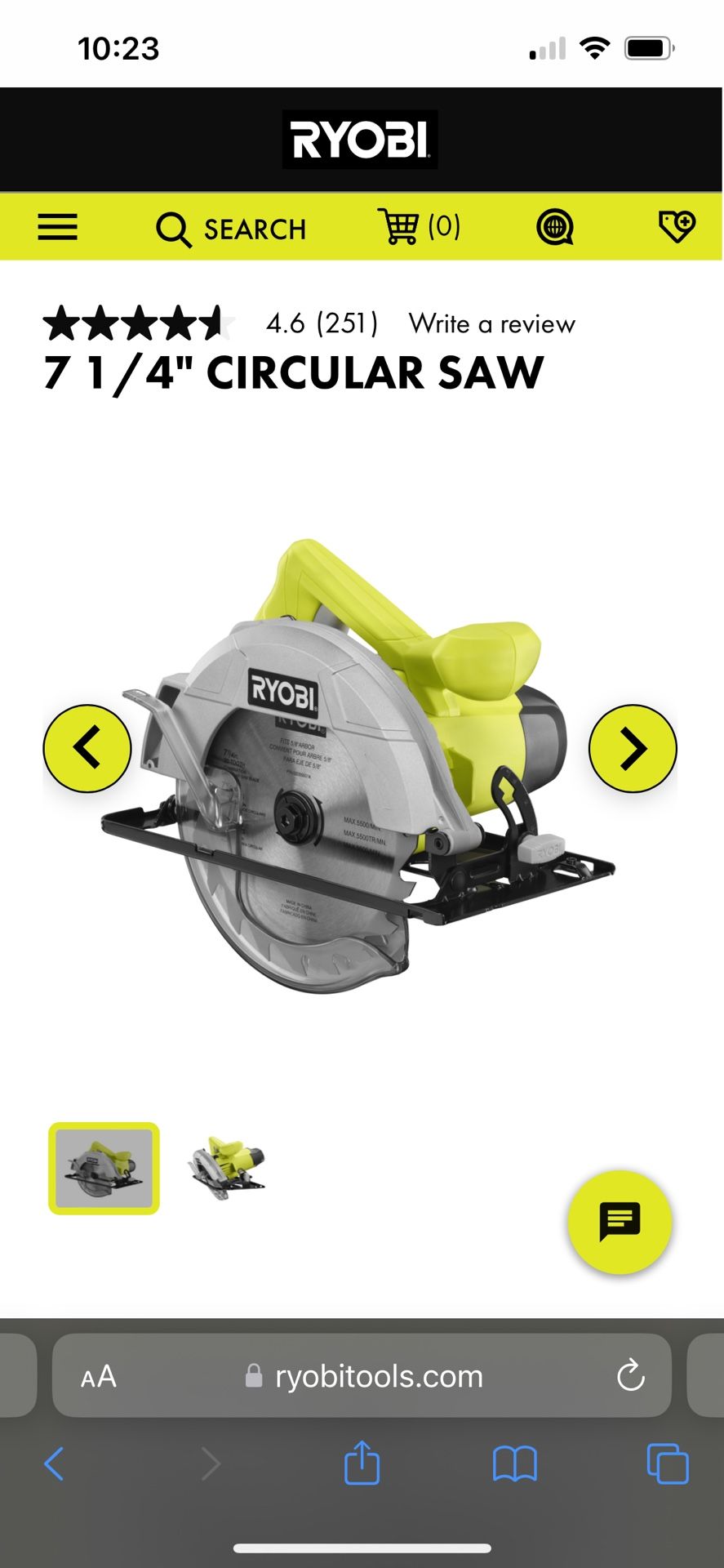 Ryobi 13 amp circular saw store