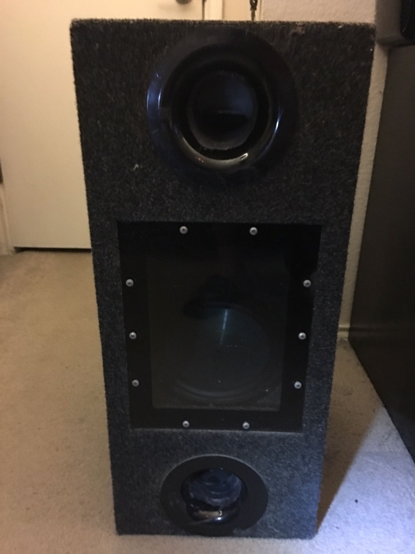 bandpass box with 3” wide x 6” long ports for sale with two 10” green ...