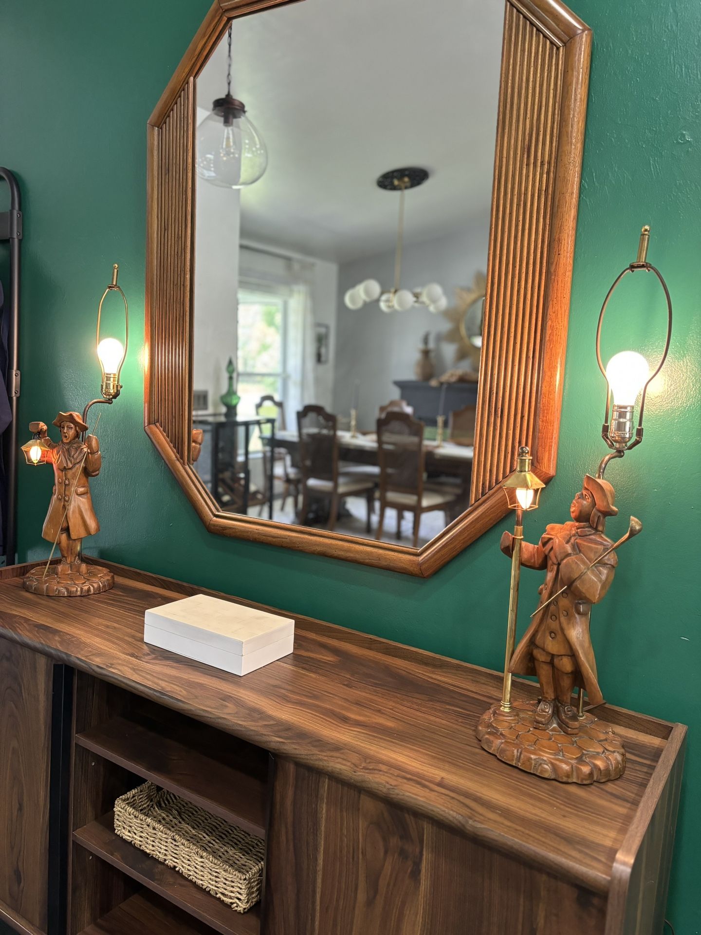 Pair Of Vintage Wood Carved Colonial Lamplighter Men Lamps for Sale in ...