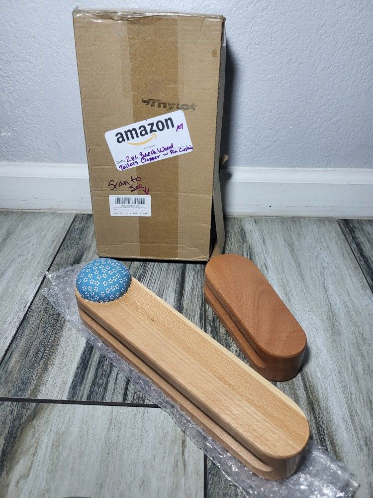 2 Pcs Beech Wood Tailors Clapper with Pin Cushion,7 Inch and 12 Inch ...