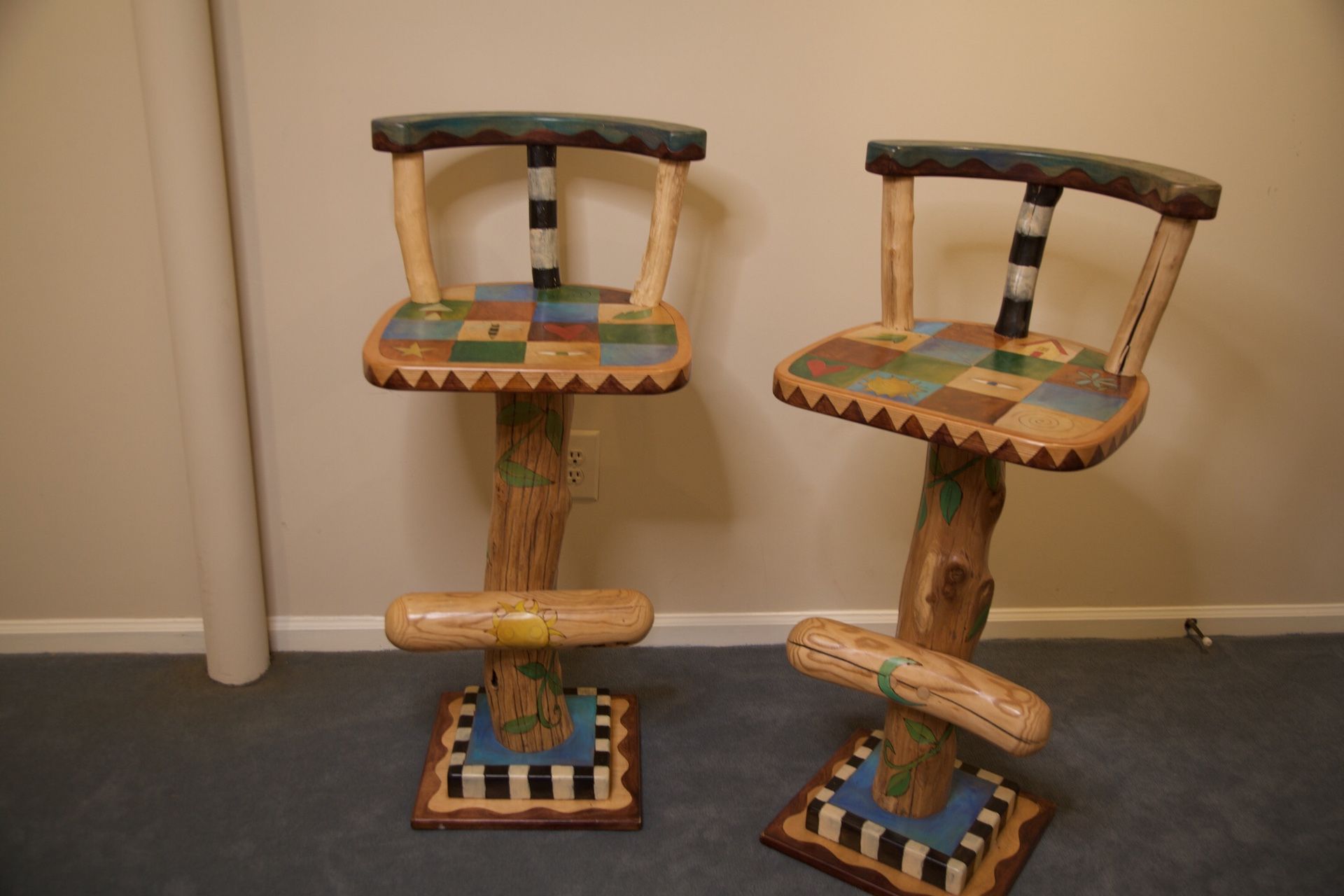Sticks art furniture set of 2 artistically hand painted bar stools for ...