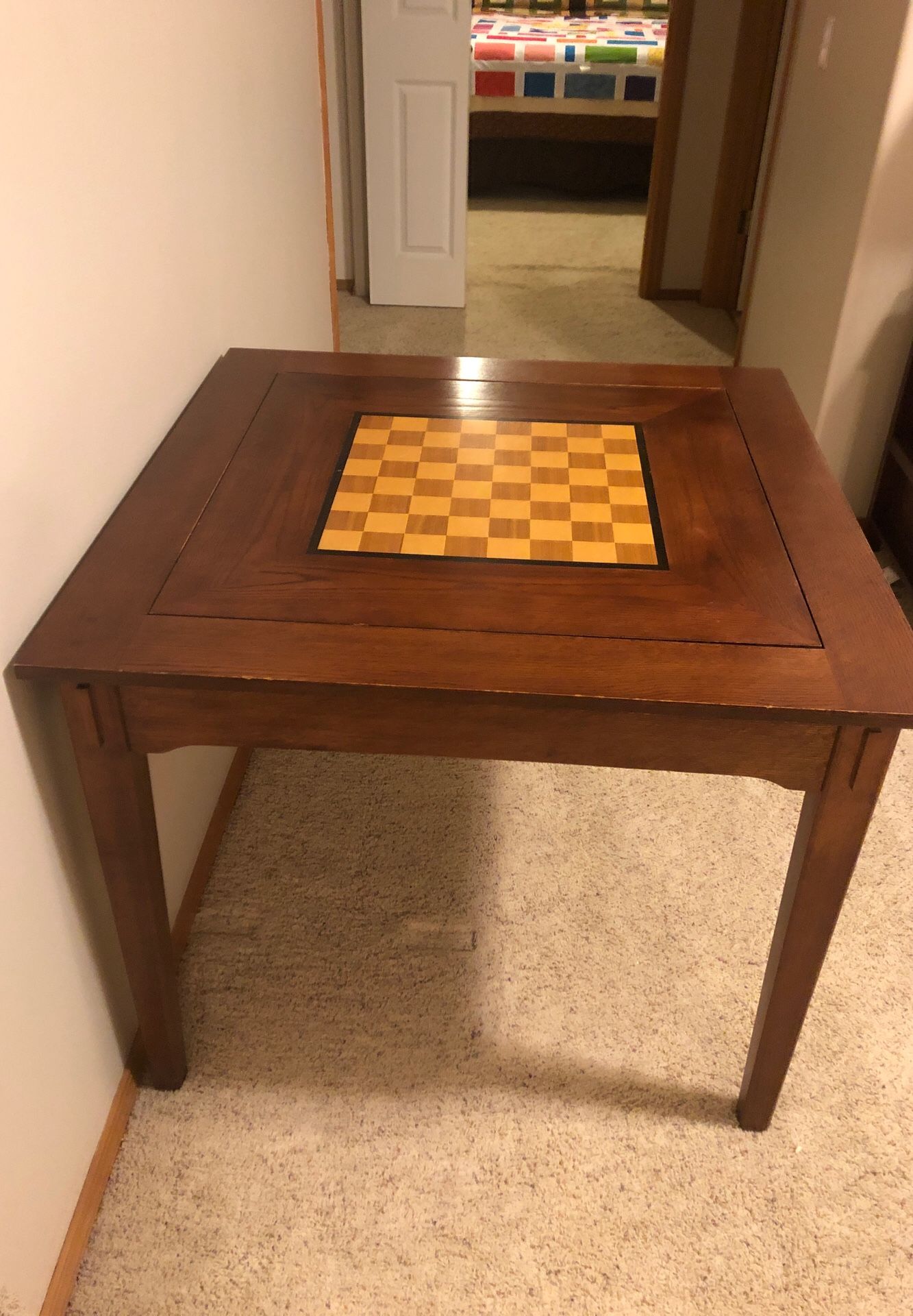 Pottery barn game table with chess and checker pieces for Sale in ...
