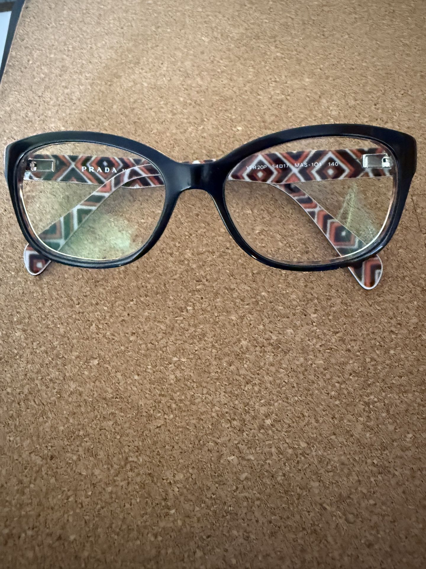Prada Eyeglasses VPR 20P MAS-1O1 Black/Tribal Print Square Frame Italy ...