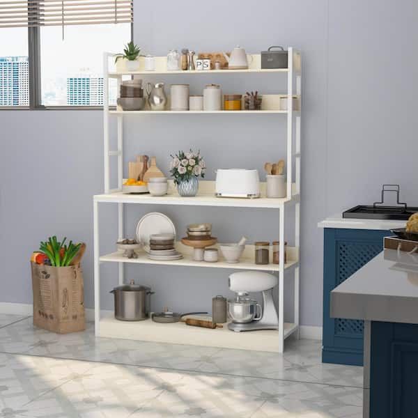 Beige 5-Tiers Standing Baker's Racks with Wood Table Utility Storage ...