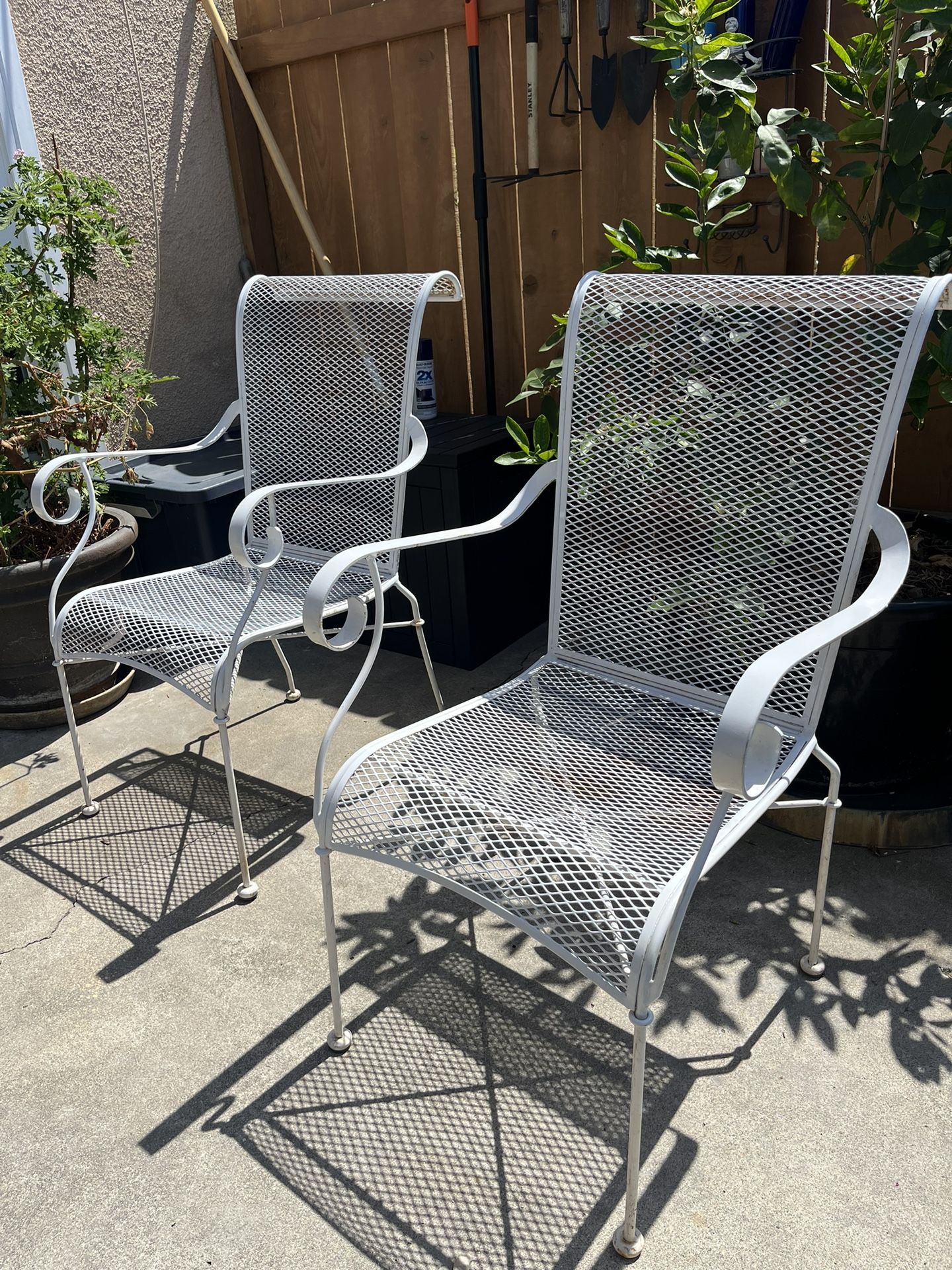 Wrought Iron Metal Outdoor Seating. White Steel Patio Chairs. Pair. for ...