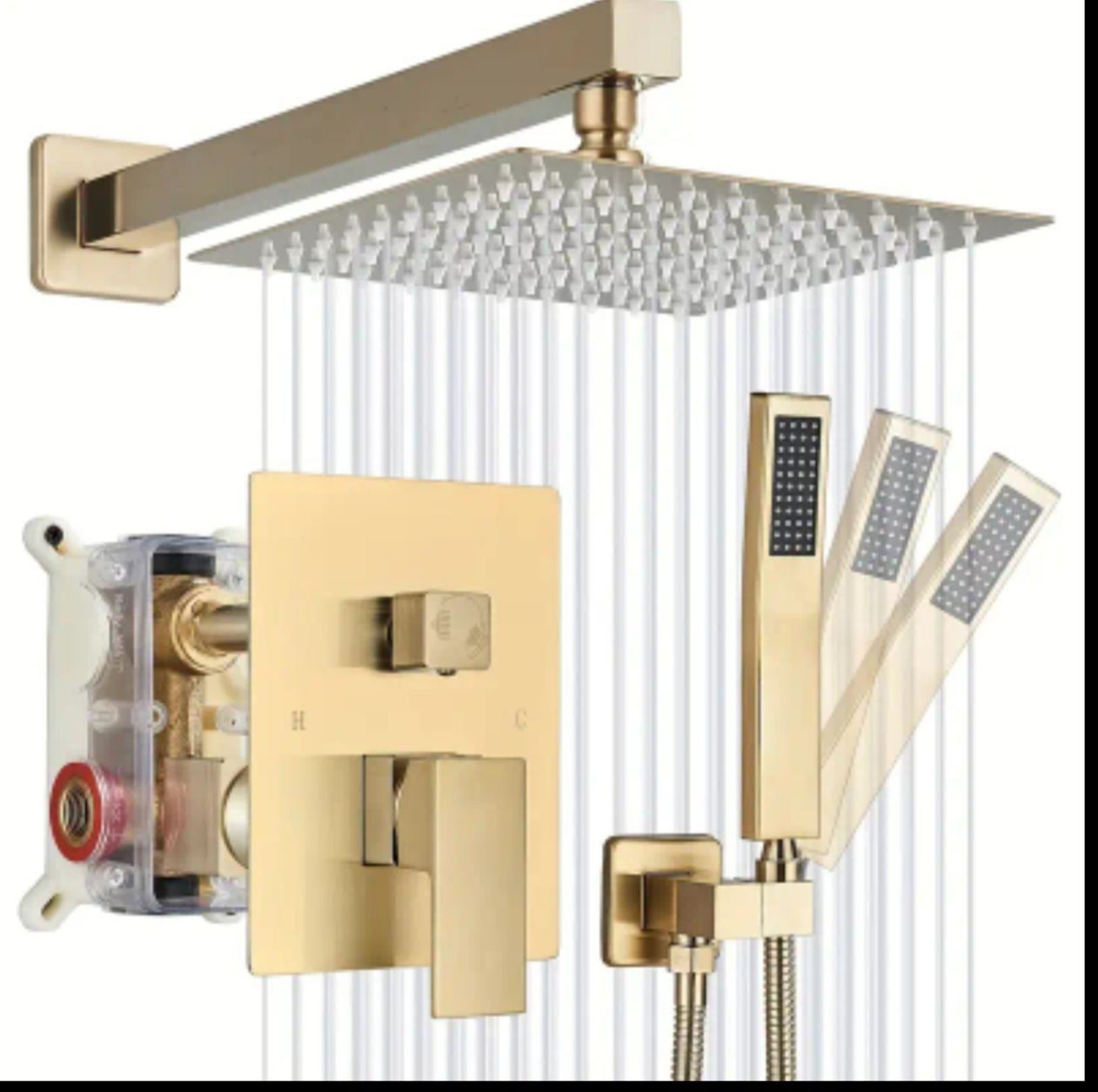 1 Set Brushed Golden Shower System, 12Inch Square High Pressure Rain ...