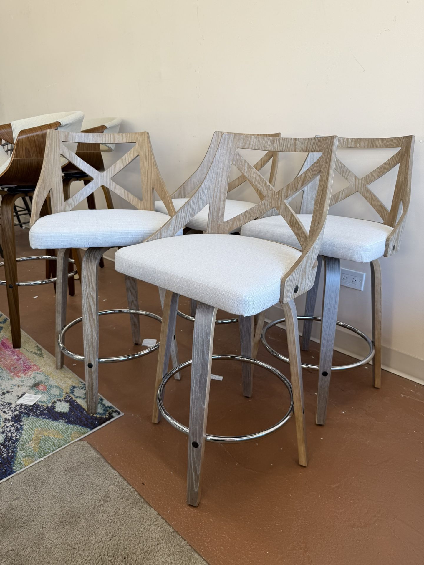 26 in. Cream Fabric and White Washed Wood Counter Stool (Set of 4 ...