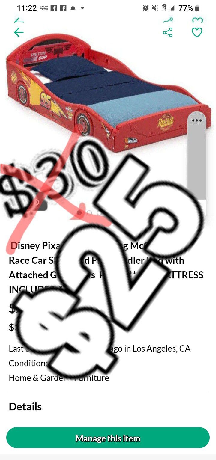 Disney Pixar Cars Lightning McQueen Race Car Sleep and Play Toddler Bed ...