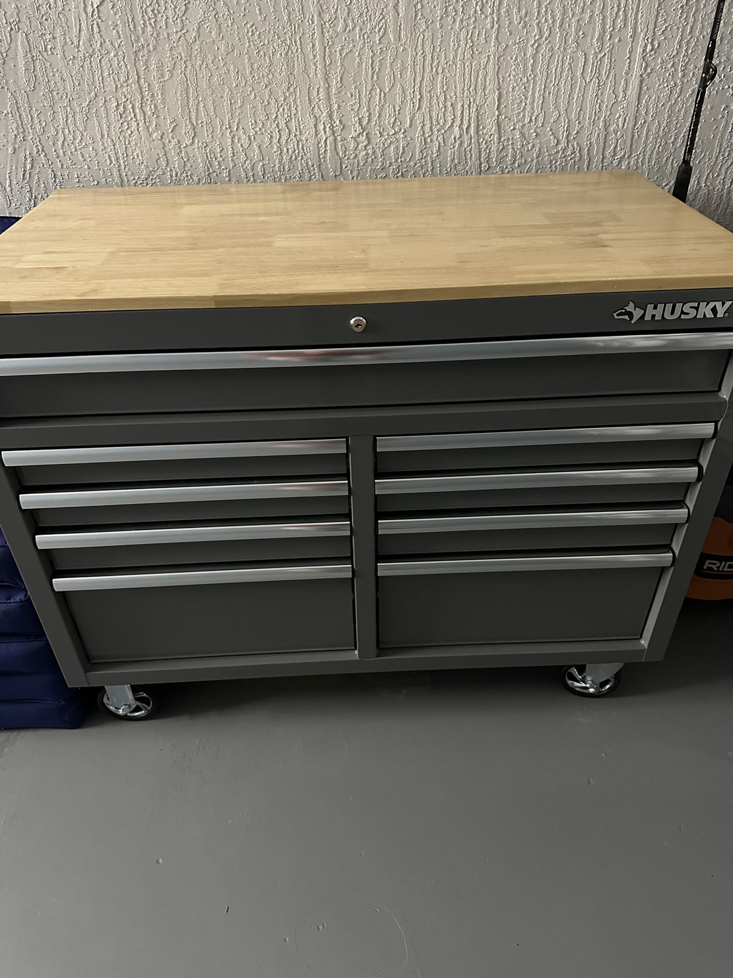 Husky 46 in. W x 24.5 in. D Standard Duty 9-Drawer Mobile Workbench ...