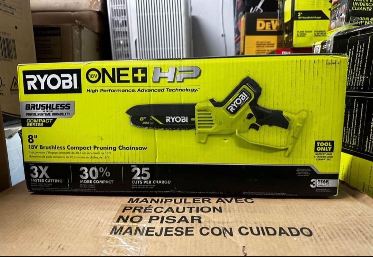 RYOBI ONE+ HP 18V Brushless 8 in. Battery Compact Pruning Mini Chainsaw ...