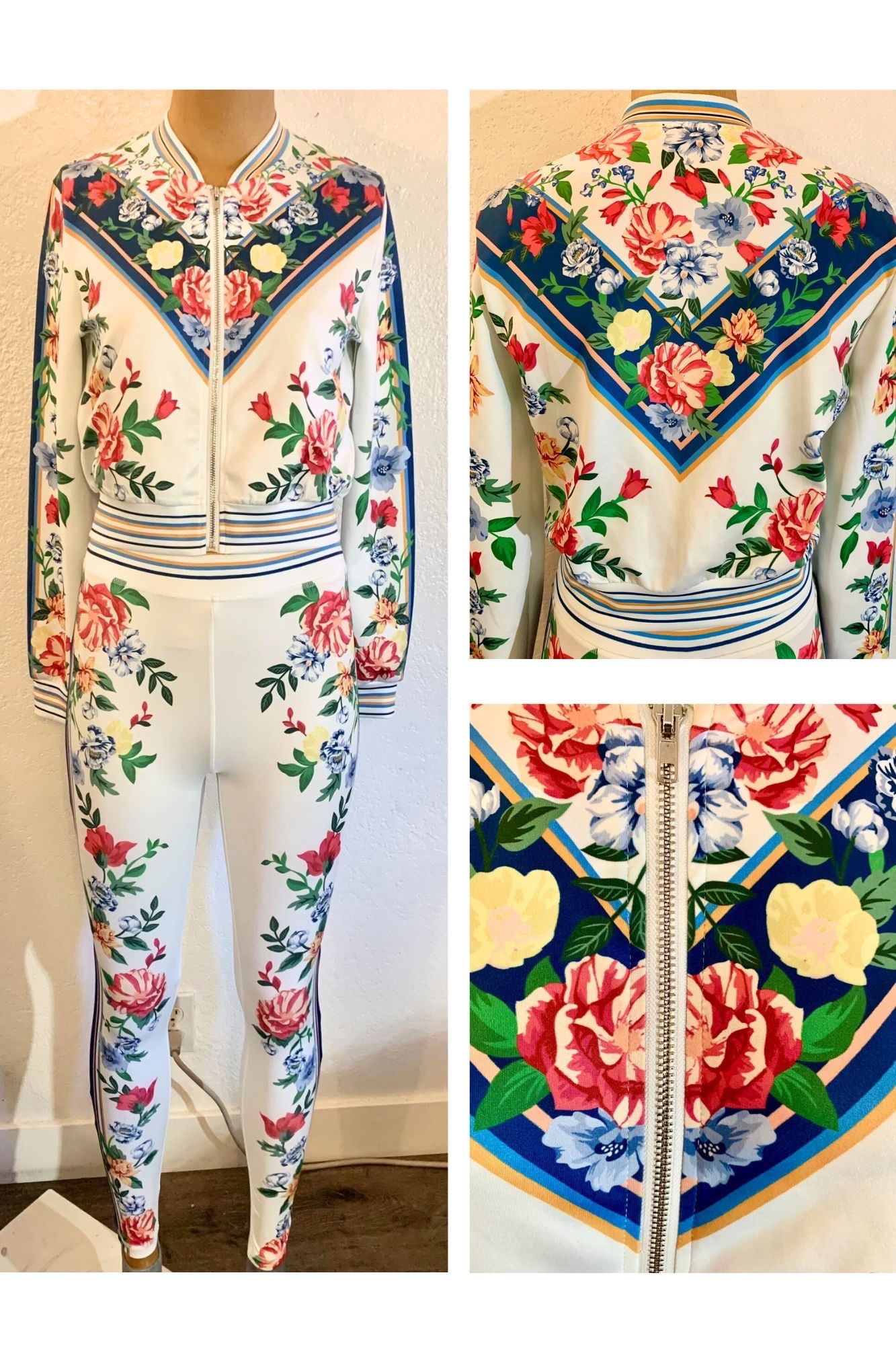Jealous Tomato Tracksuit Jogger 2 Piece SMALL Zip Jacket Silky Floral ...