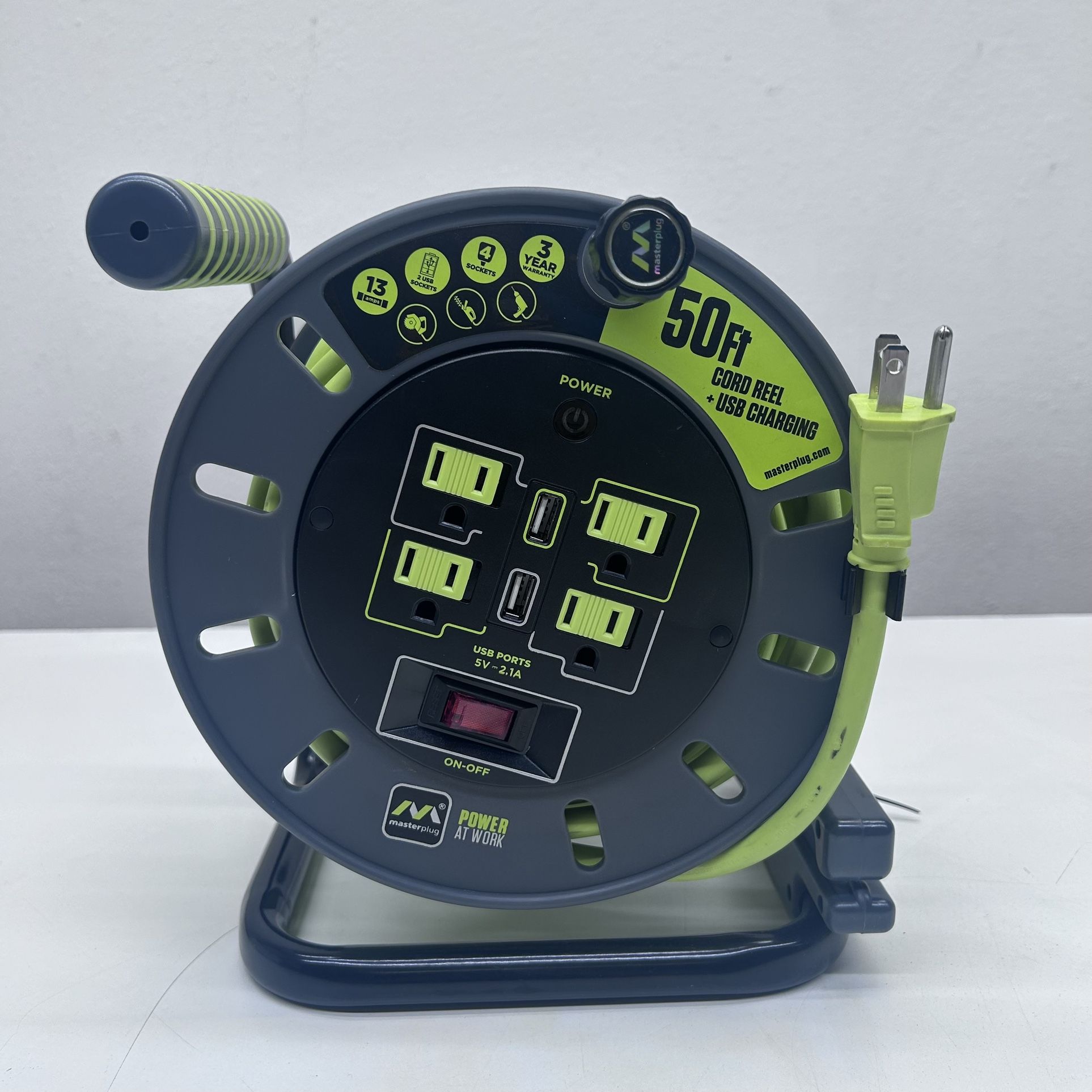 Masterplug Power At Work Four Power Outlets, Open Cord Reel with ...
