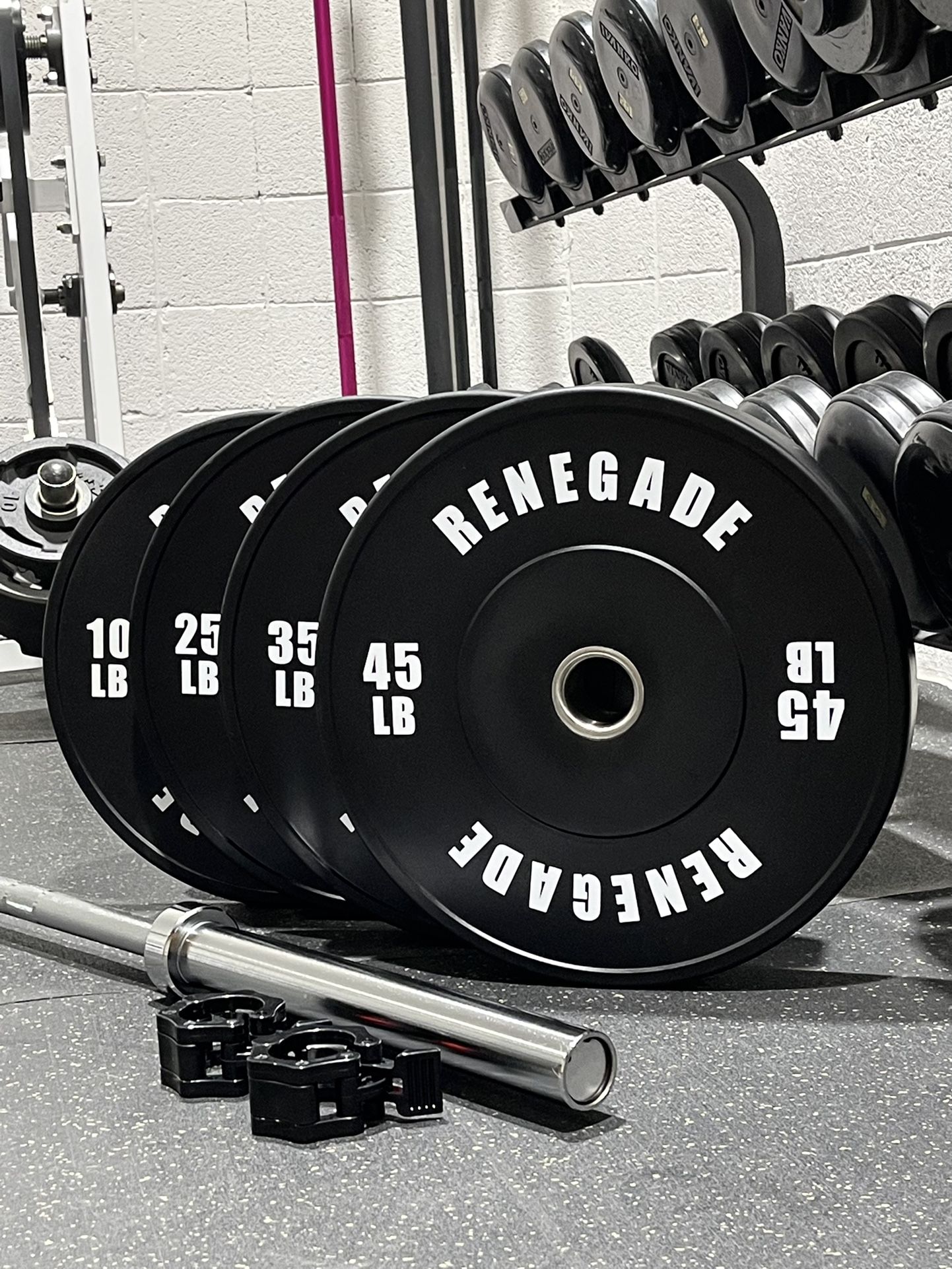 New Renegade 230 Pound Olympic Bumper Plate Set With Chrome CrossFit ...