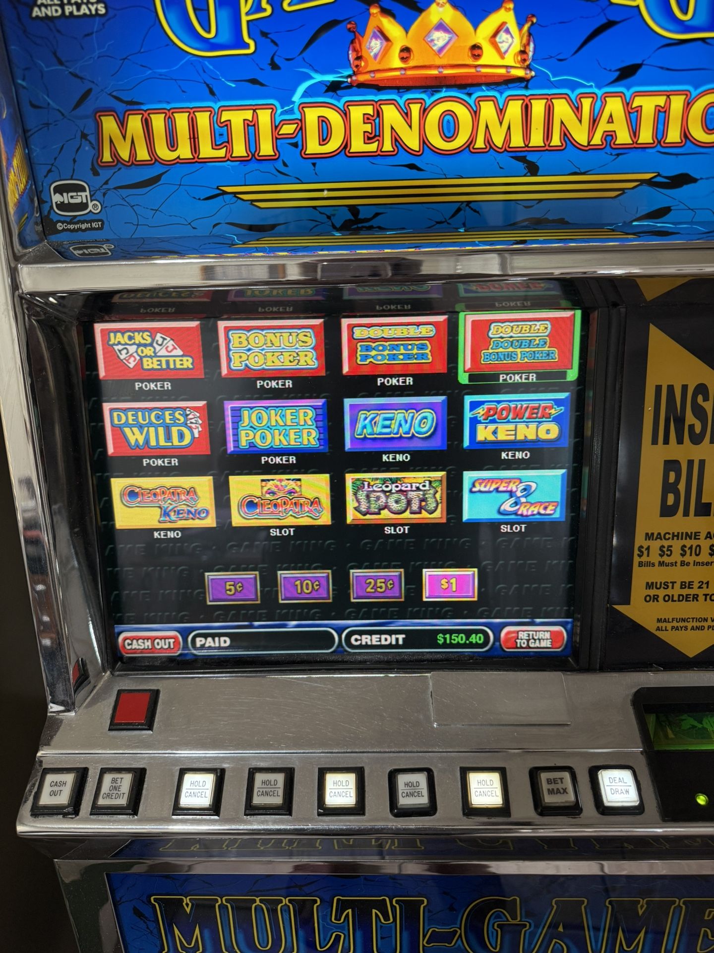 IGT Game King Video Poker Slot Machine in Good Working Order includes ...
