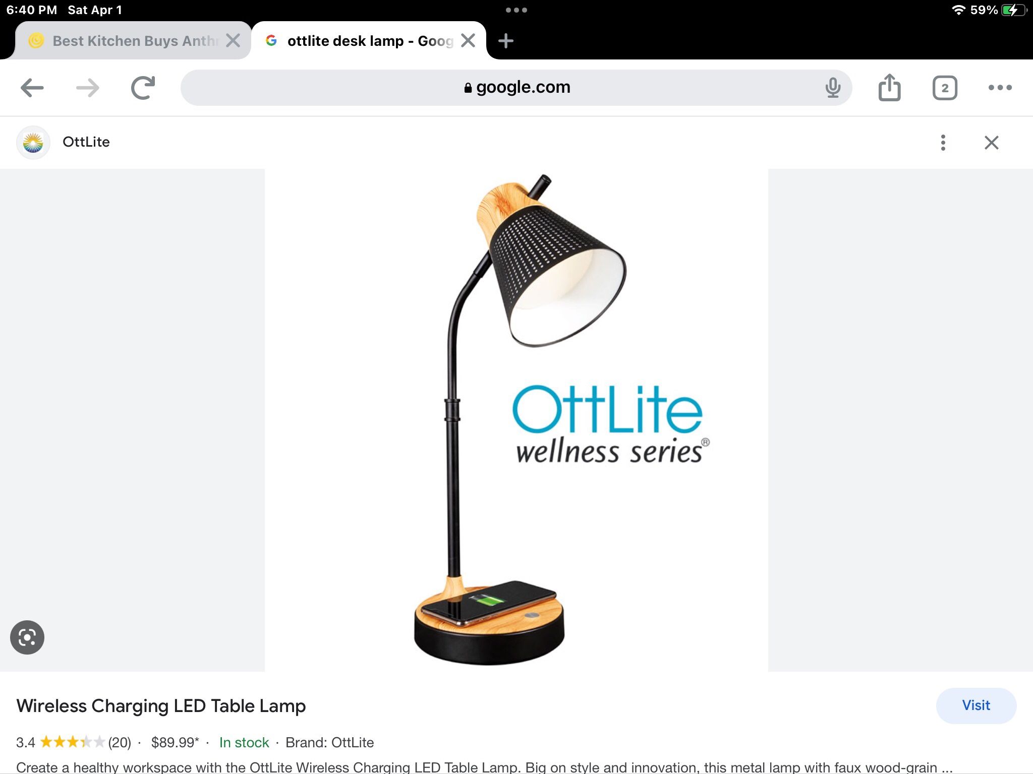 Like-new Ott Lite Wireless Charging Wellness Desk Lamp for Sale in ...