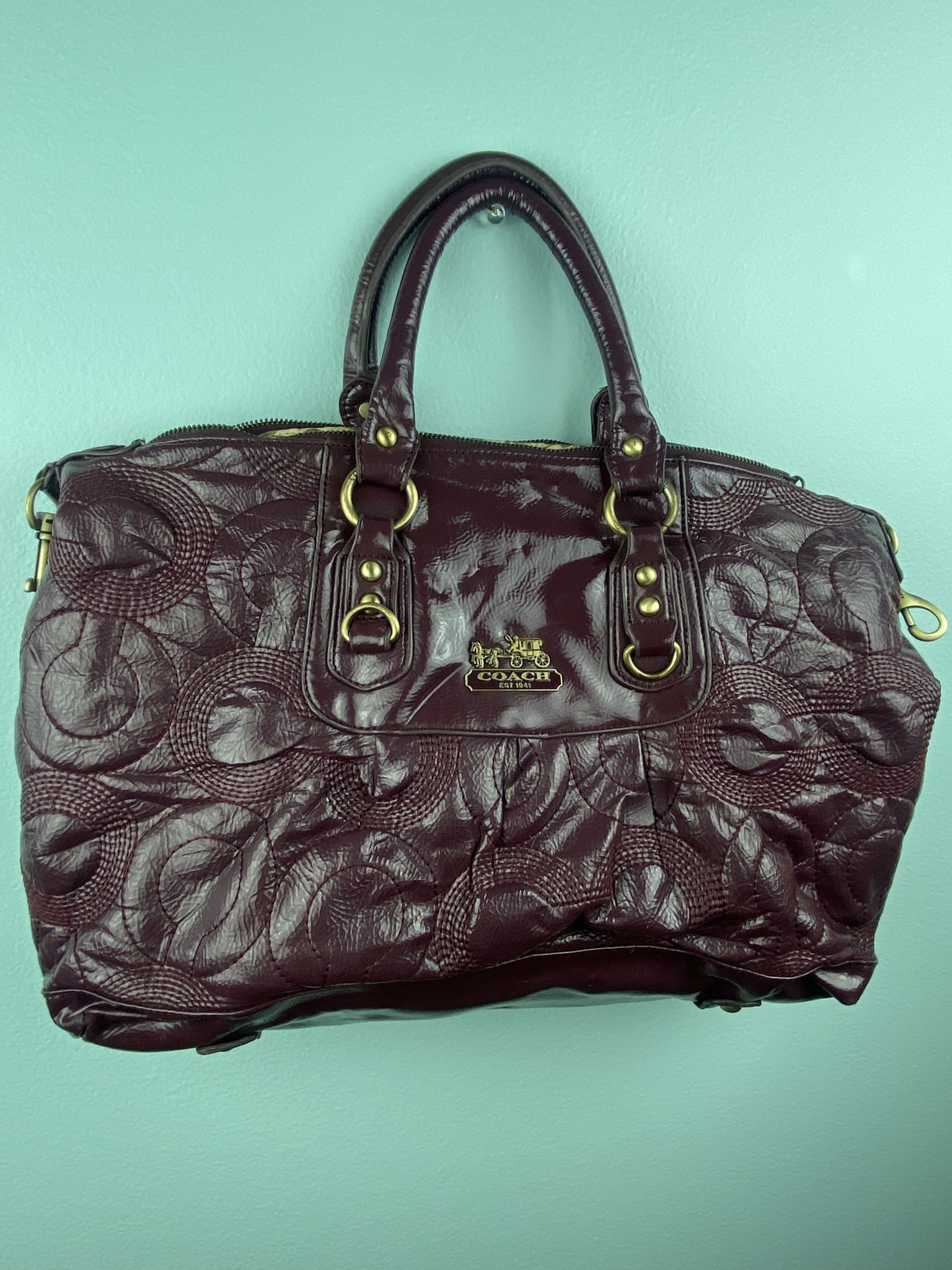 COACH Signature Sakai Enamel PVC Bordeaux Shoulder Bag for Sale in Los ...