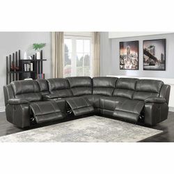 Dunhill dark grey top grain leather power reclining sectional store
