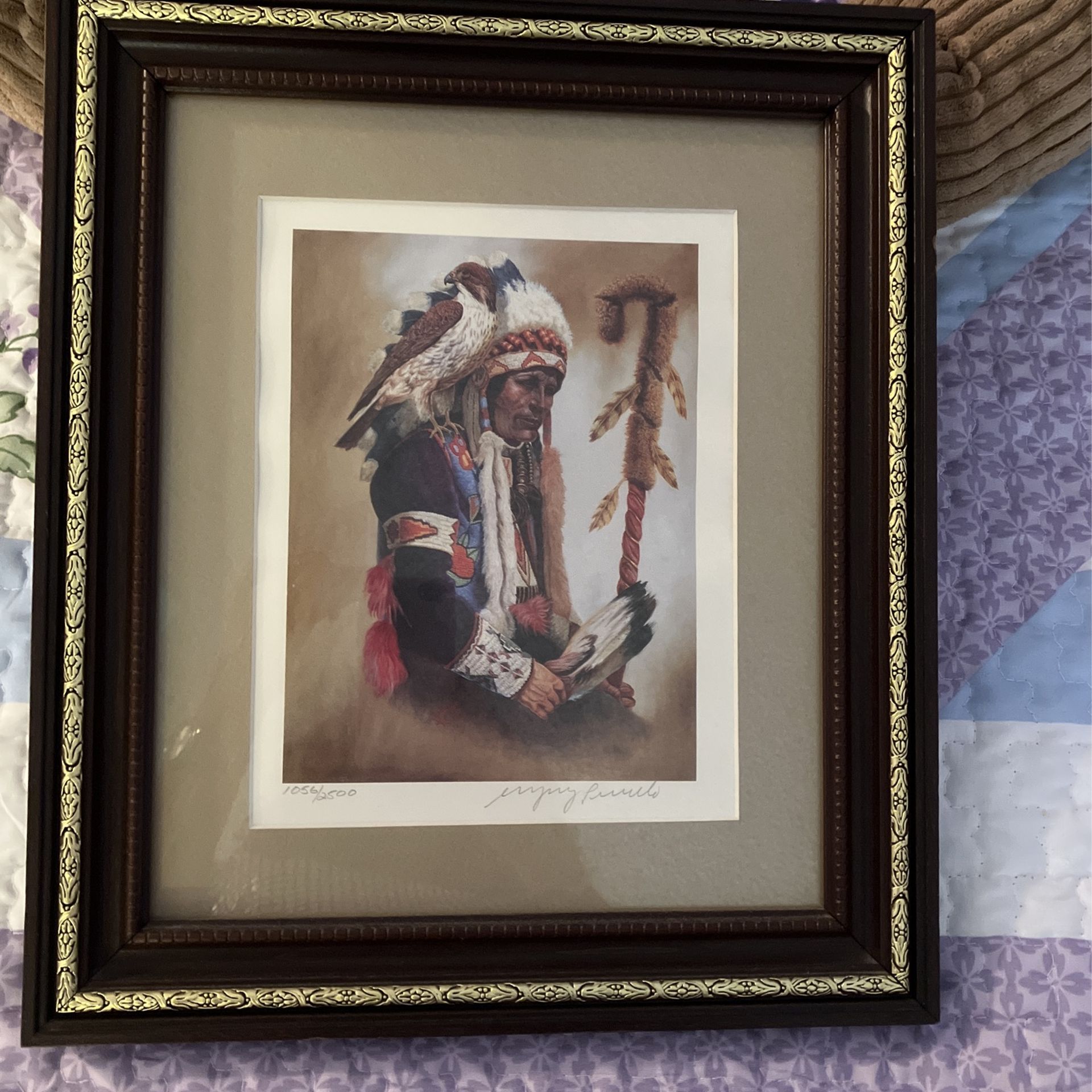CHIEF JOSEPH WITH STAFF AND HAWK in frame for Sale in Sun City, AZ ...