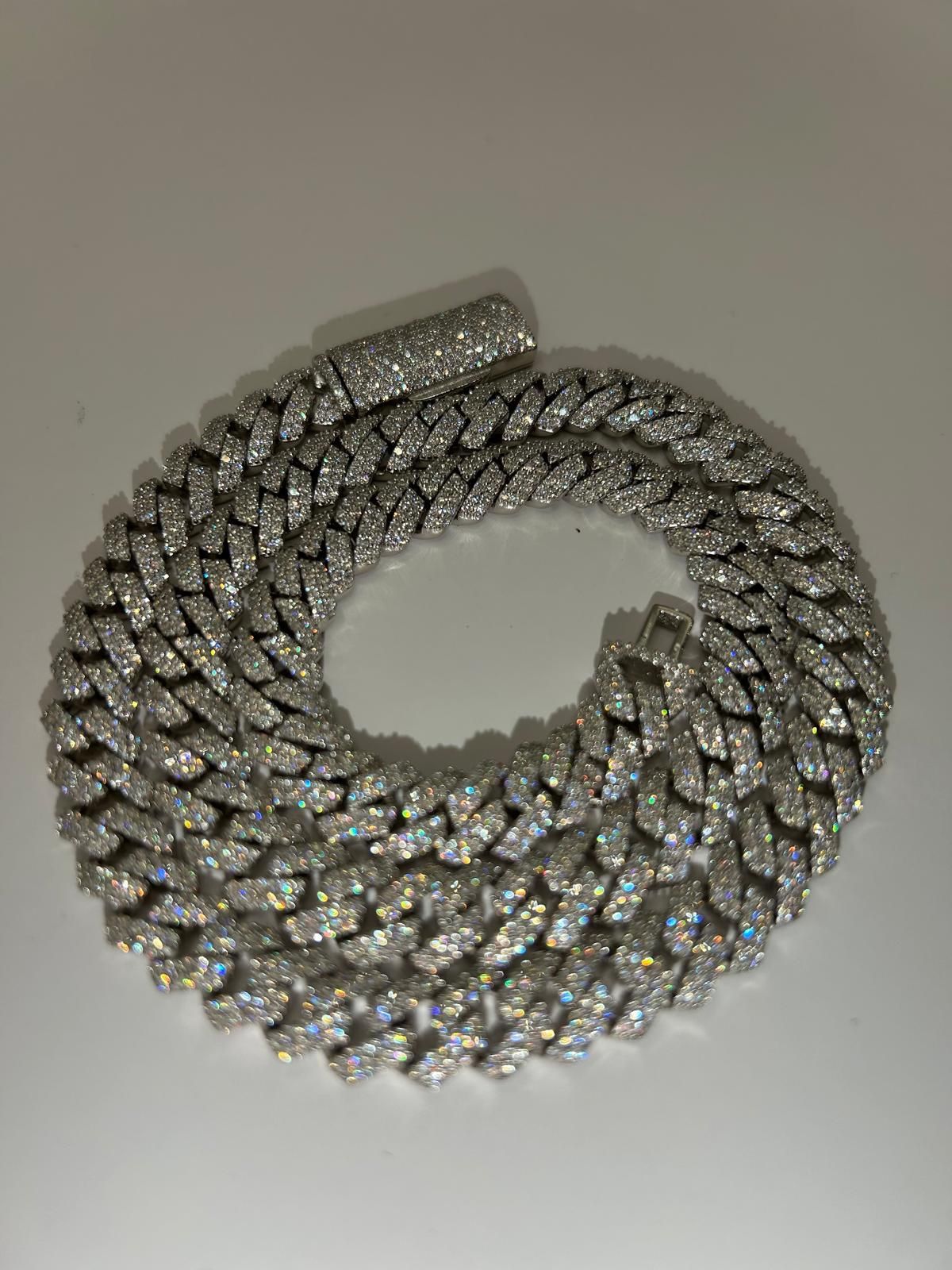 10mm Handset Icedout Cuban Chain Solid 925 Silver Real Vvs Diamonds for ...