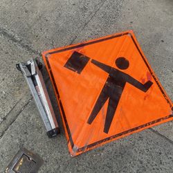 Flagger Ahead Sign