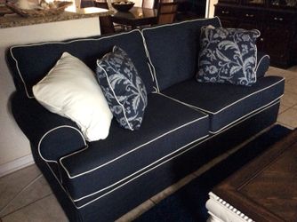 Navy Blue Sectional Sofa With White Piping | Cabinets Matttroy
