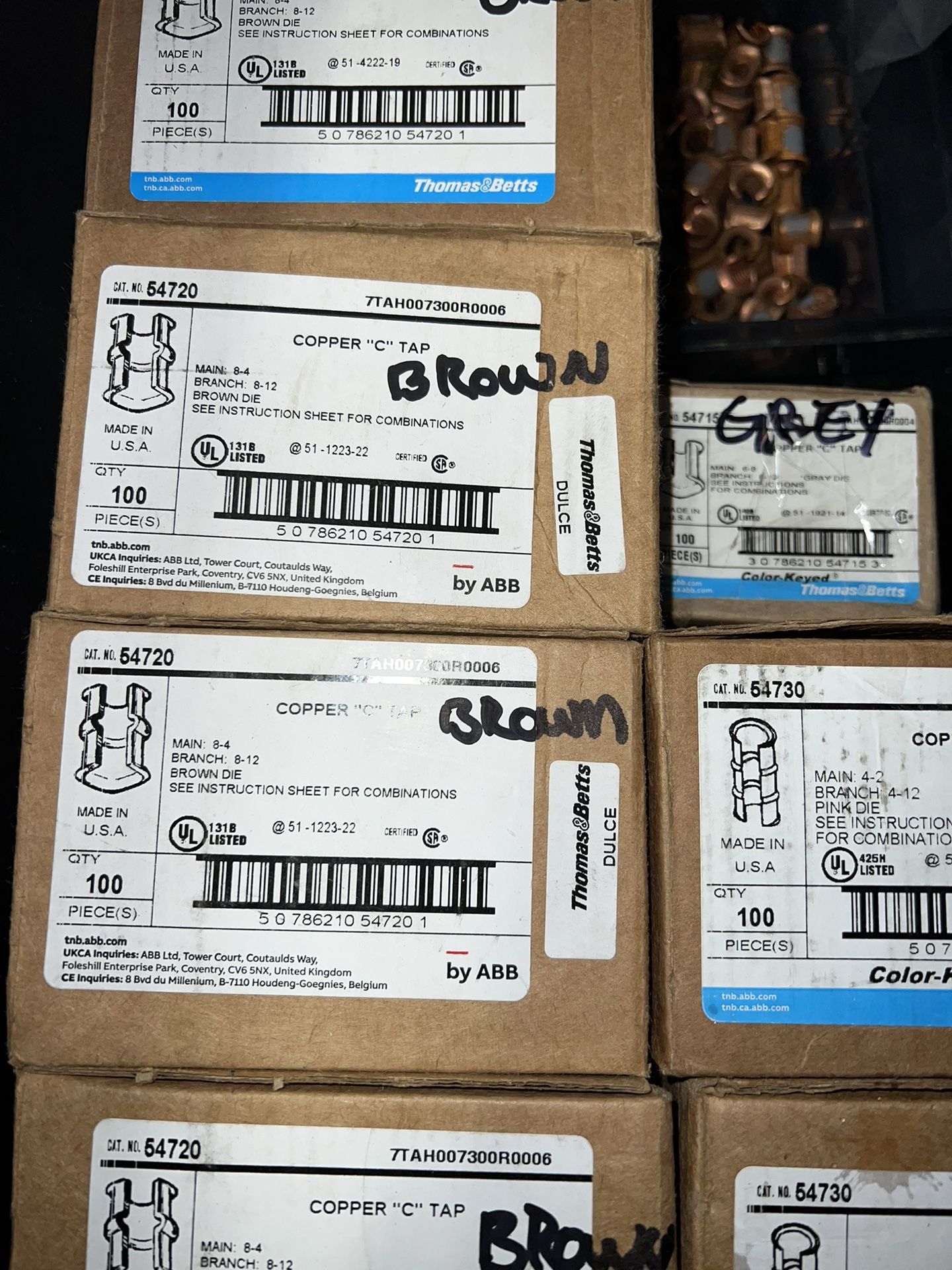 C-TAP - Thomas & Betts, Ilsco, Copper C-Taps, Green, Pink, Brown,Grey ...