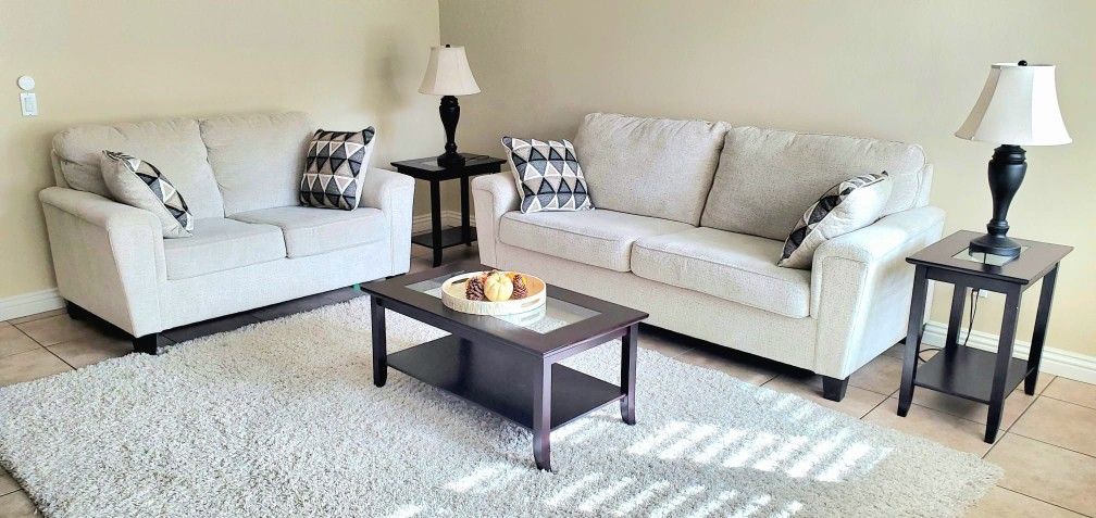Beige Ashley Furniture Sofa Couch and Loveseat Abinger for Sale in ...