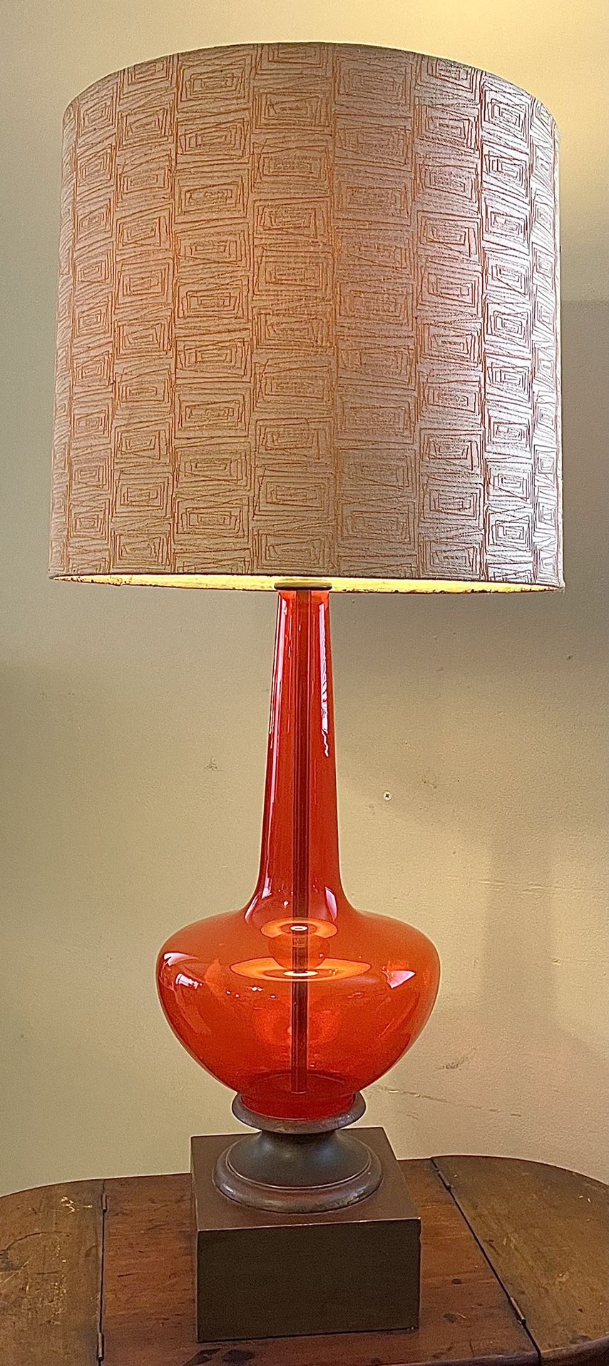 Vintage Mid Century Modern MOD MCM Lamp Orange Glass With Wood Base for ...