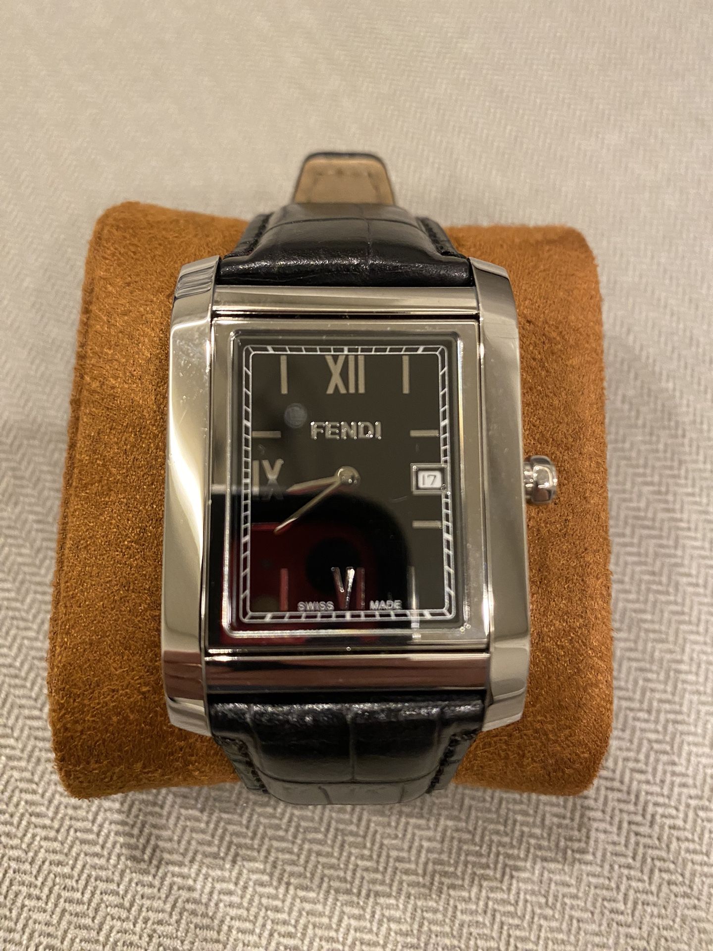 Mint Authentic FENDI Men’s Square Bezel Black Face Quartz Watch With ...