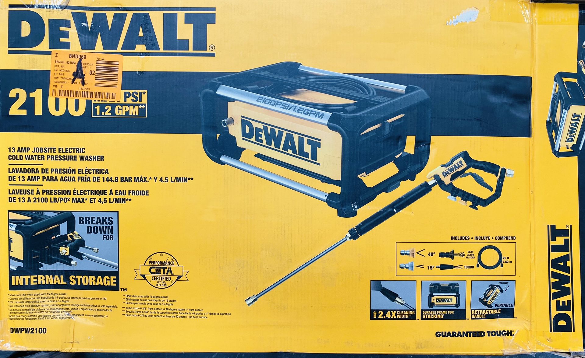 Dewalt 2100 PSI 1.2 GPM Cold Water Electric Pressure Washer (DWPW2100 ...
