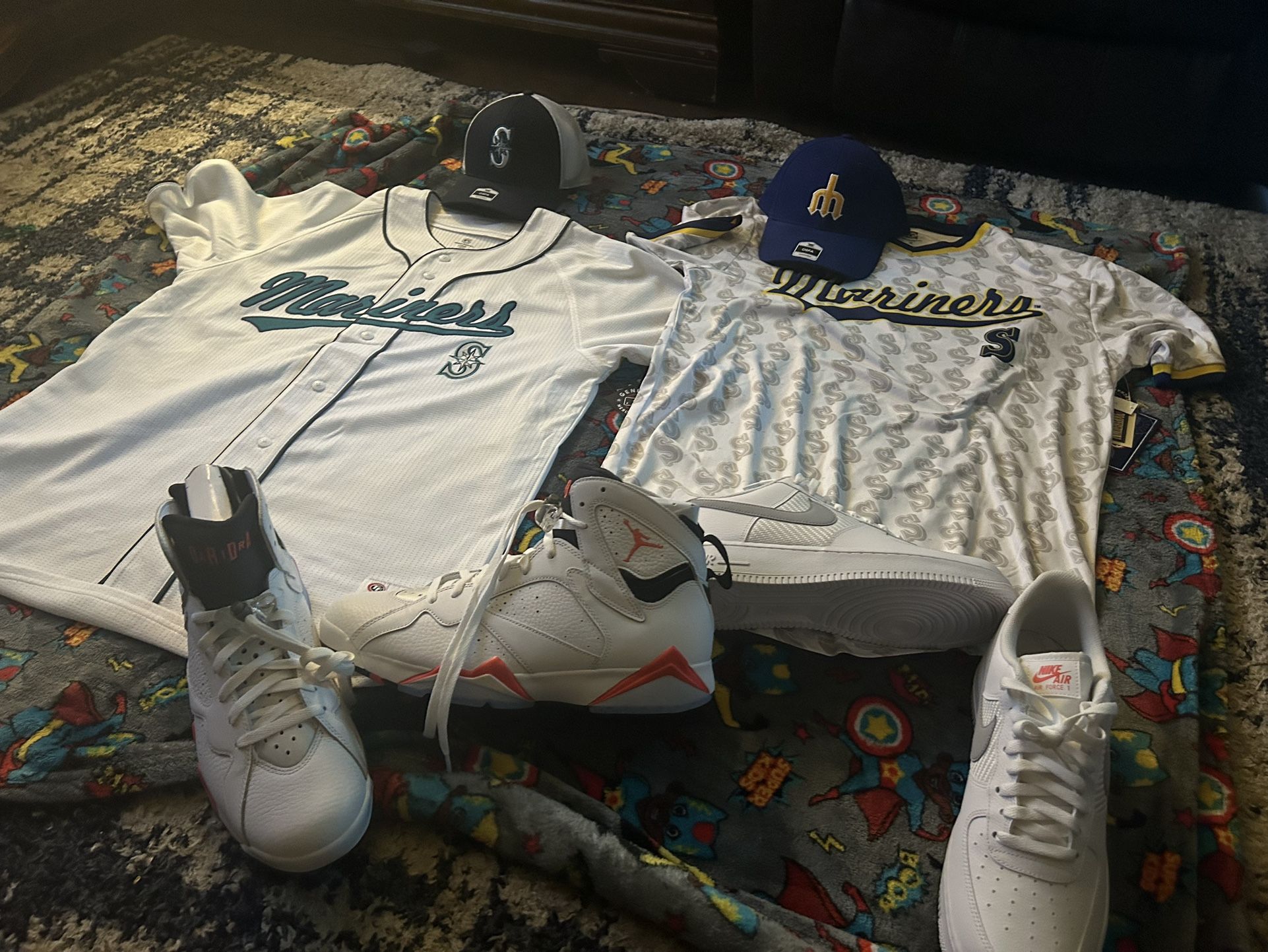 Retro Jordan 7 And Air Force Ones Special Edition Mariners Jersey And ...