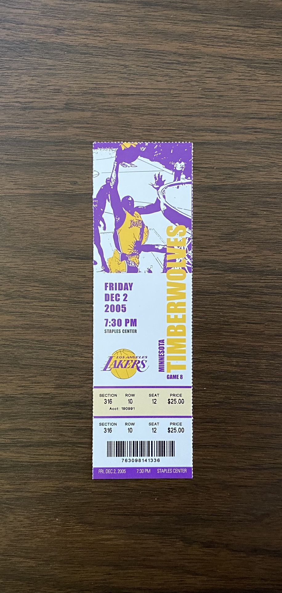 KOBE BRYANT vs KEVIN GARNETT AUTHENTIC FULL GAME TICKET 12-02-2005 LOS ...
