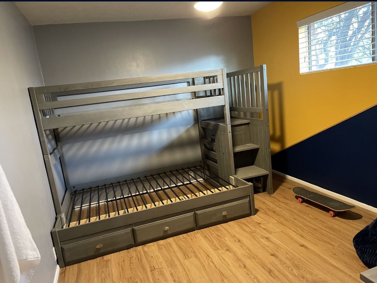 Solid Pine Staircase Twin over Full Bunk Bed with Seven Drawers in ...