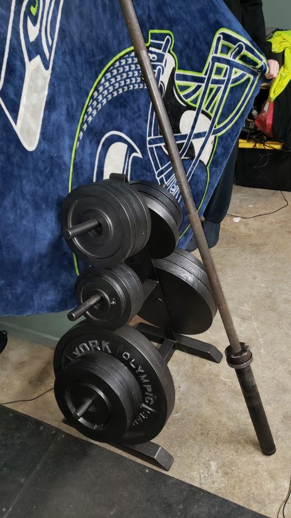 Vintage York Olympic Plates/Weights 370lbs assorted 45lb bench/squat ...