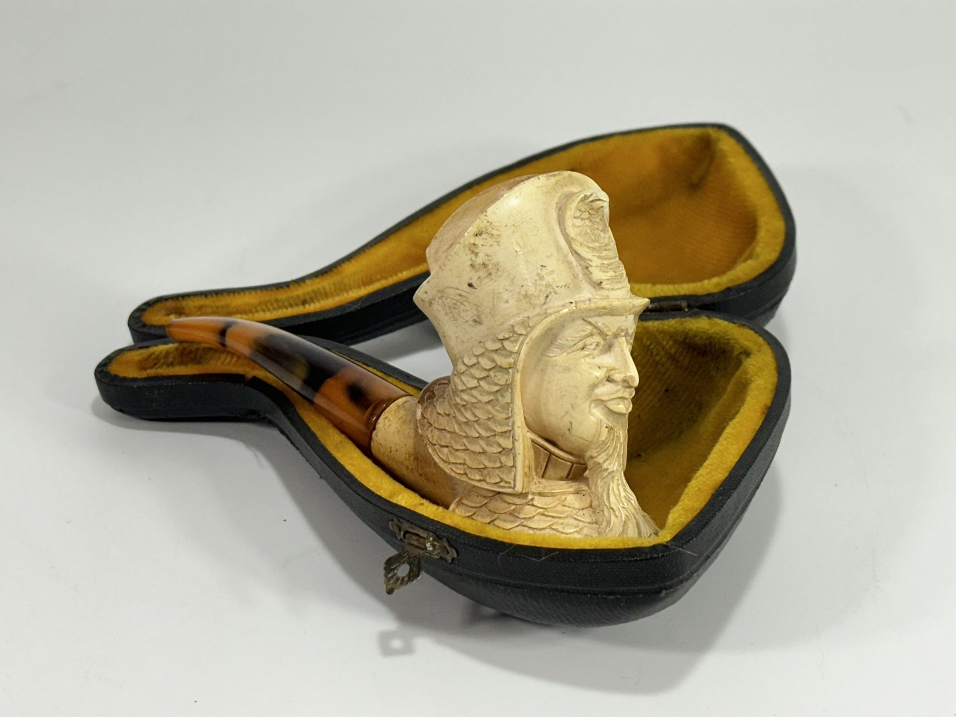 Vintage CAD Carved Meerschaum Pipe in Case ~ "Military Man with Cobra ...