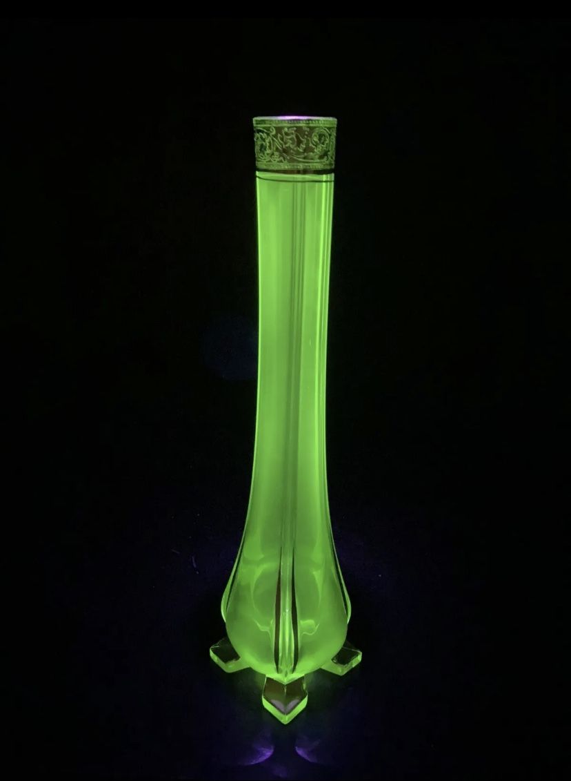 Antique Vintage Uranium Vaseline 11.75” Bohemian Glass Rocket Vase ...