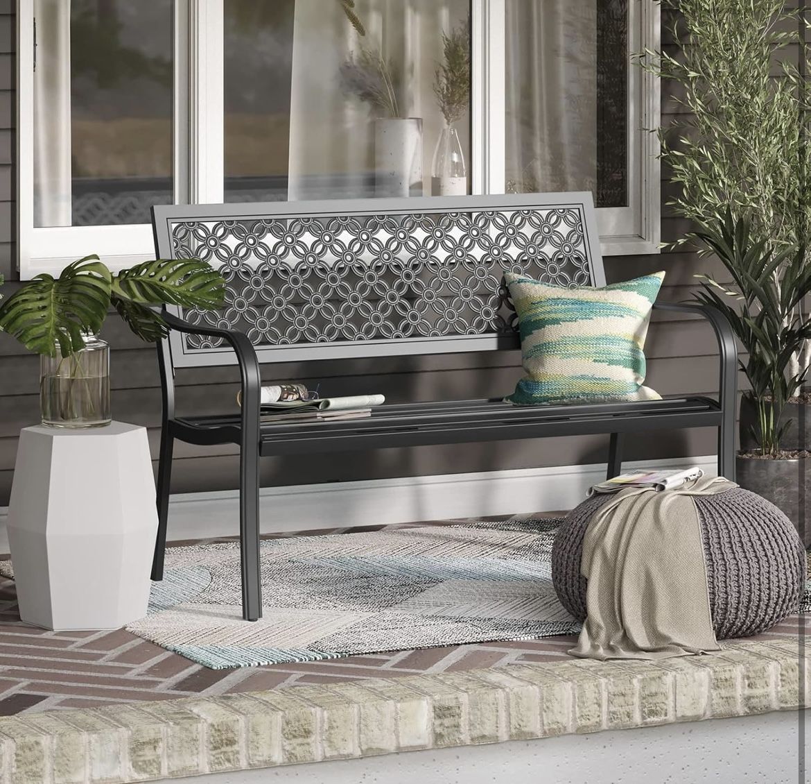 Grand patio 50" Outdoor Bench, Garden Benches with Anti-Rust Metal ...